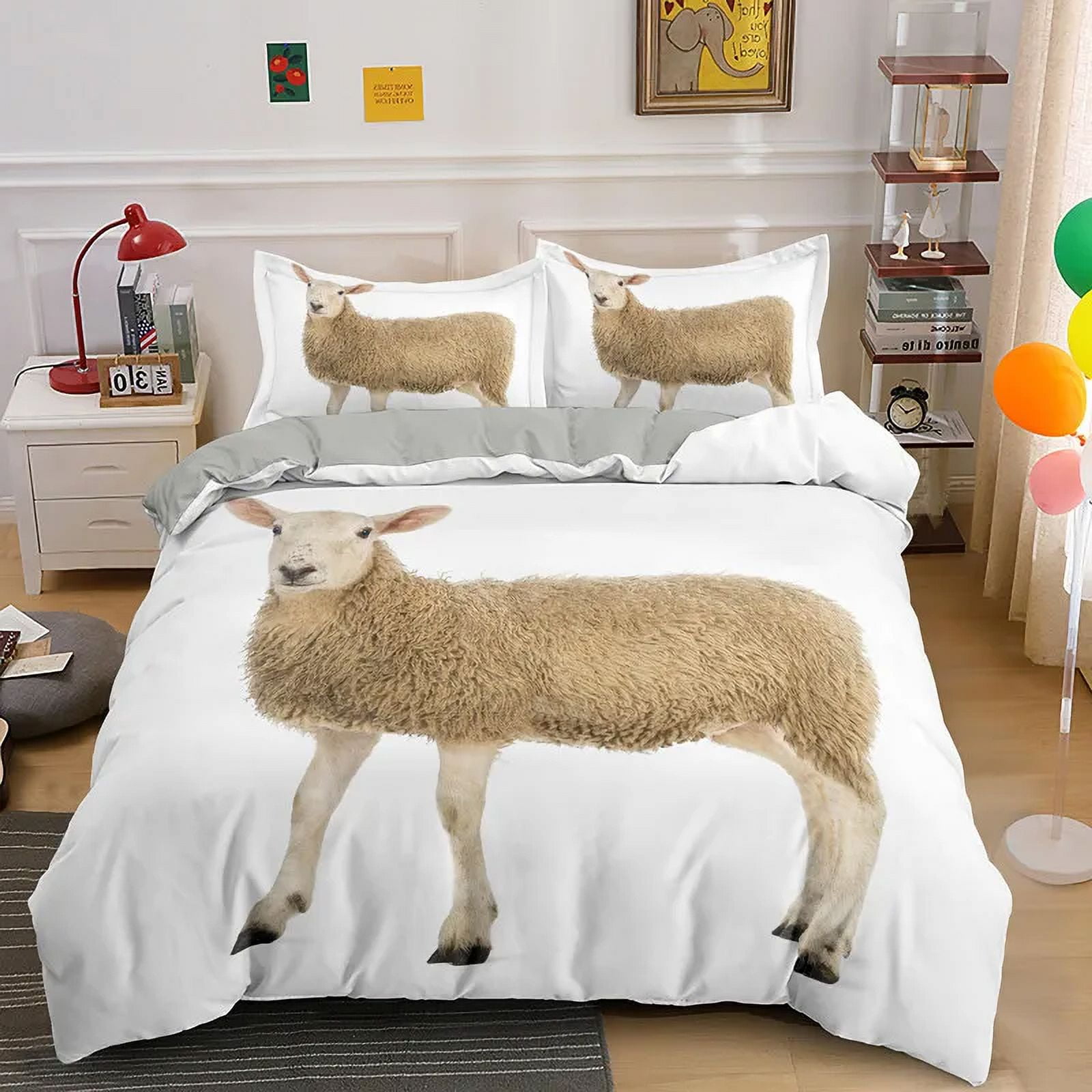 Sheep Duvet Cover King Size Lovely Farm Animals Bedding Set for Kids ...