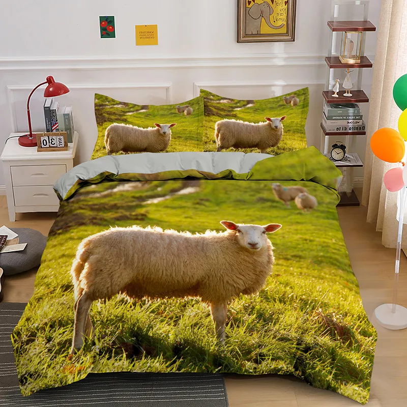 Sheep Duvet Cover King Size Lovely Farm Animals Bedding Set for Kids ...