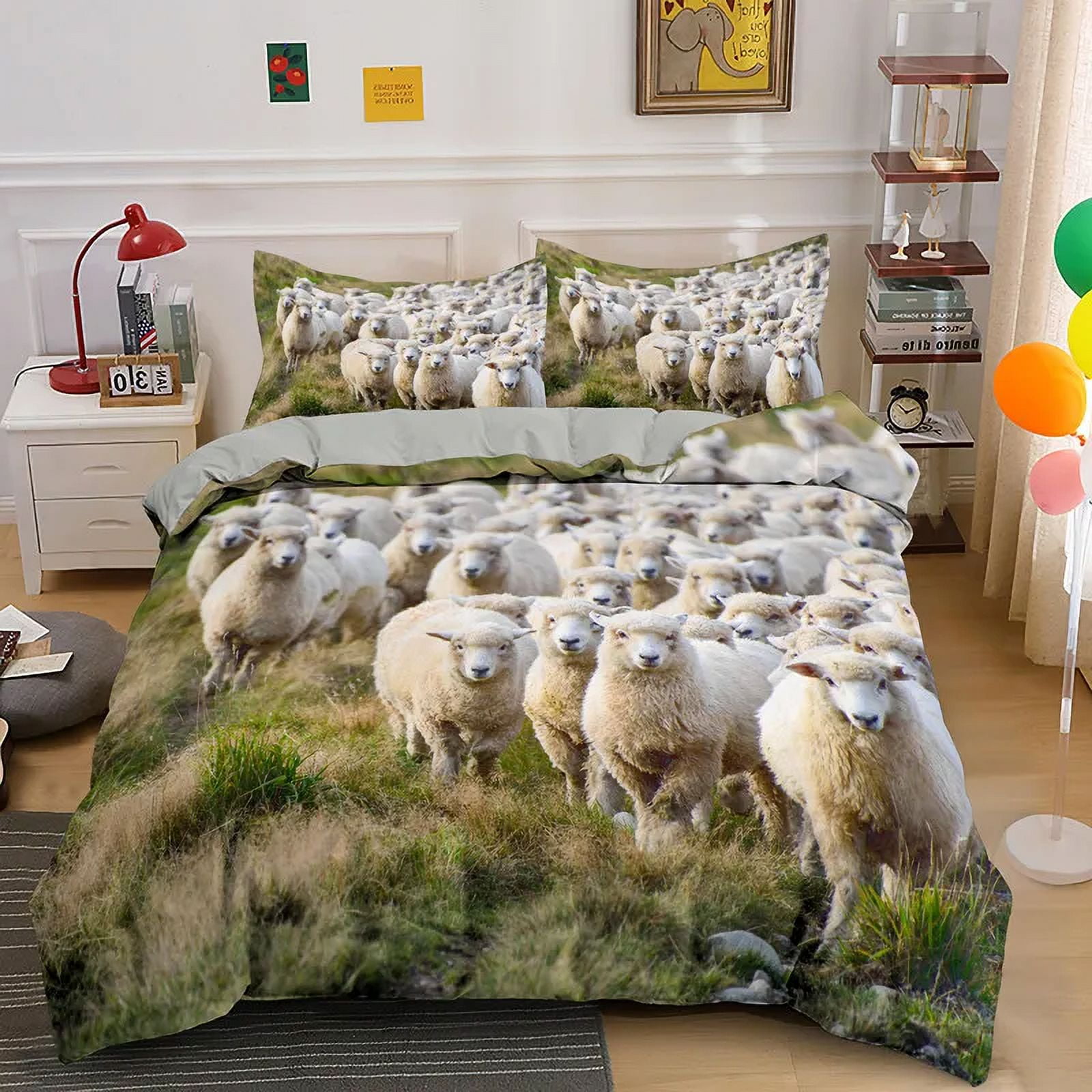 Sheep Duvet Cover King Size Lovely Farm Animals Bedding Set for Kids ...