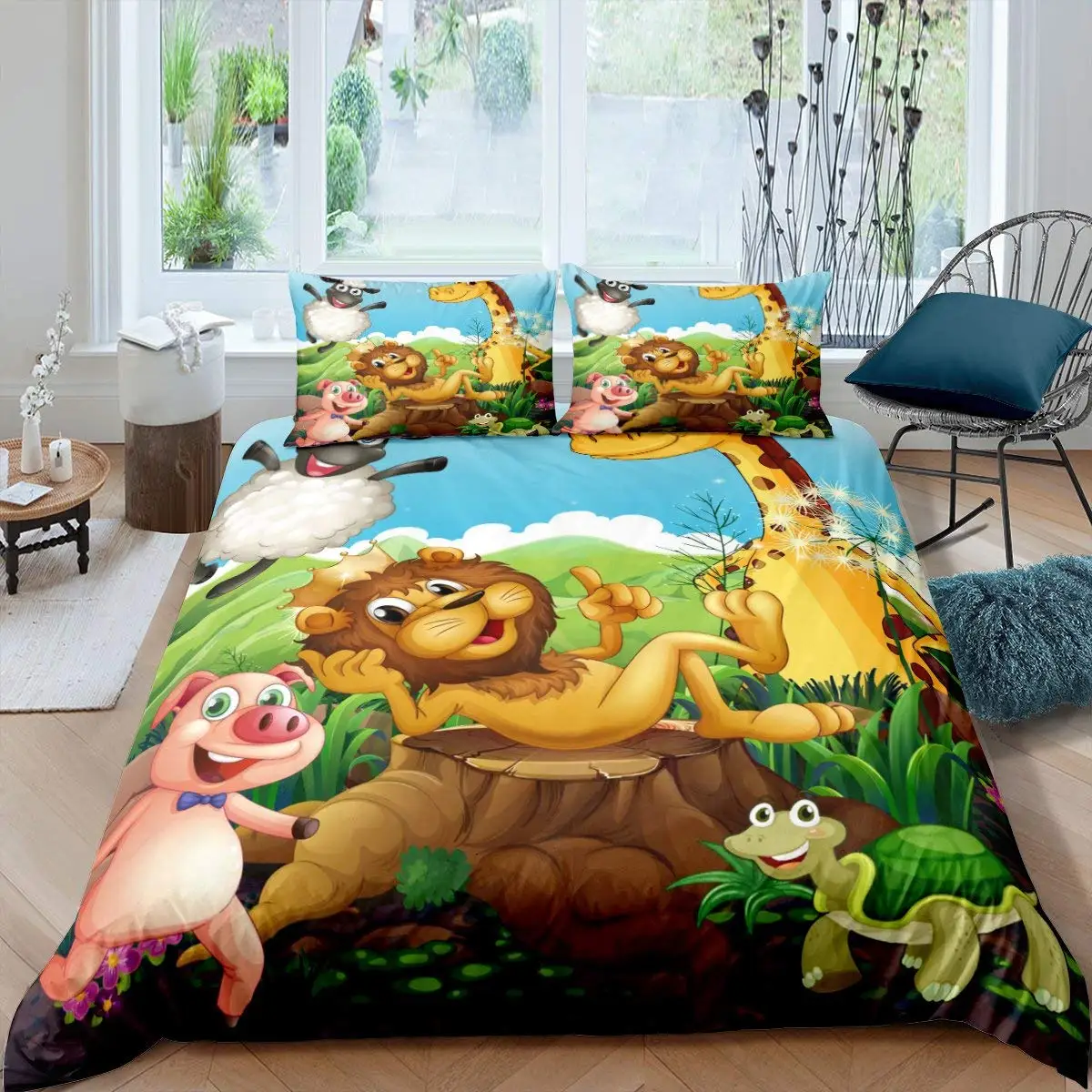 Sheep Duvet Cover King Size Lovely Farm Animals Bedding Set for Kids ...