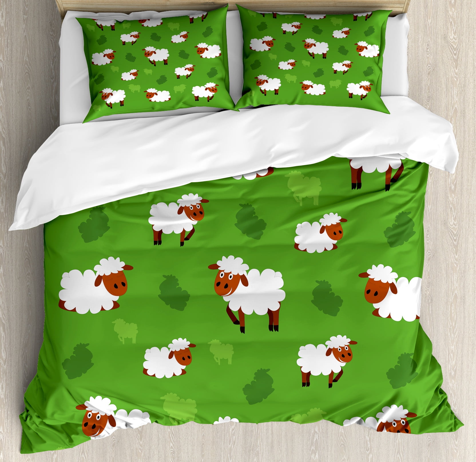 Sheep Duvet Cover Set, Illustration of Fluffy Farm Animals Repetitive ...