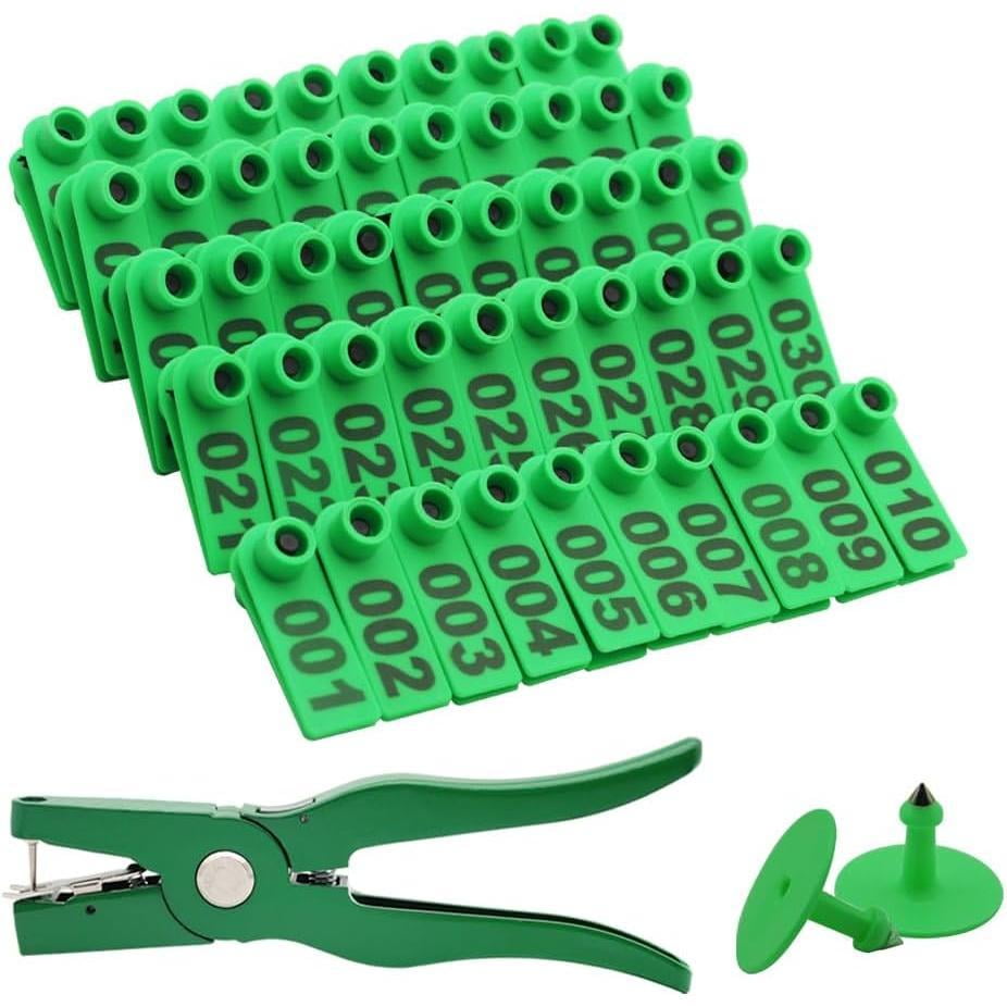 Sheep Ear Tag Plier &001-100 Numbered Ear Tags for Goat Pins(Green ...