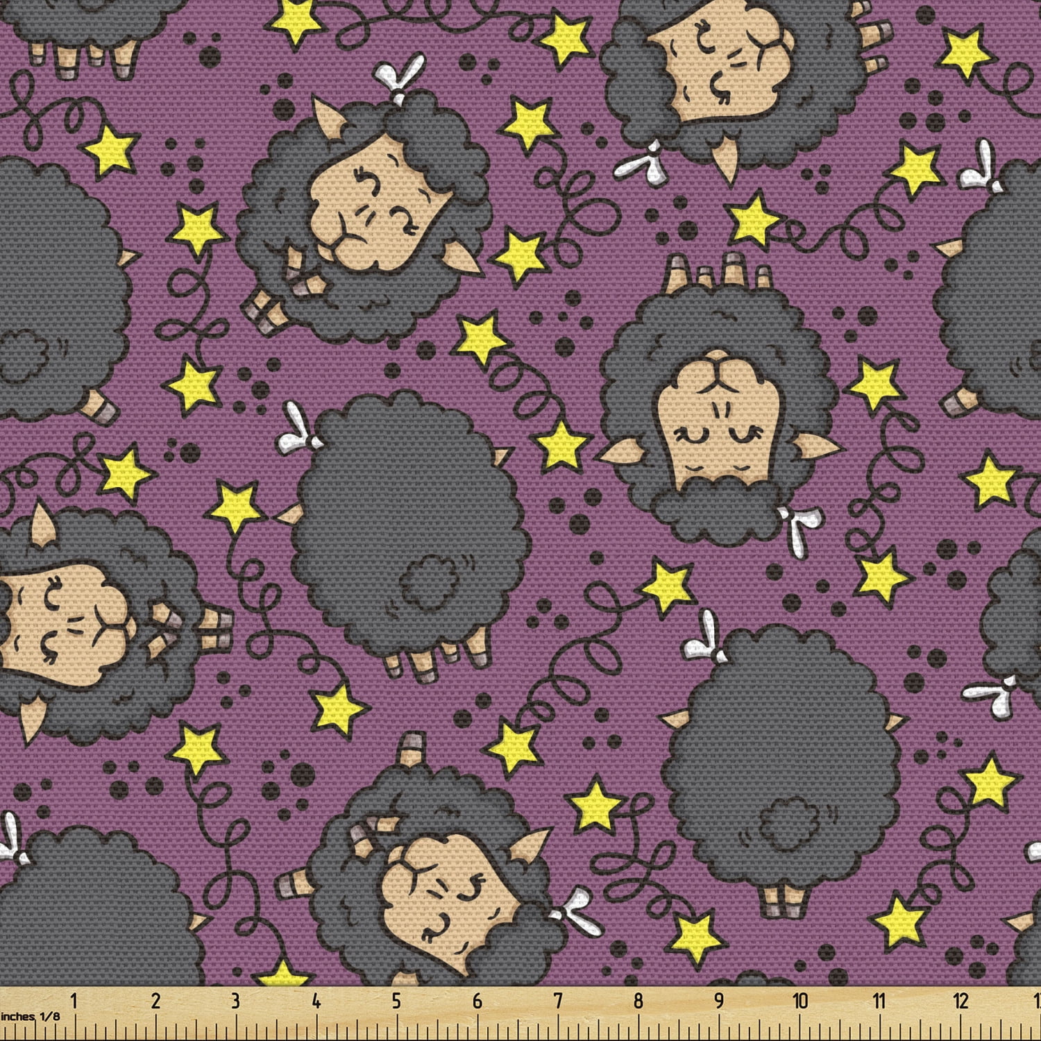 Ambesonne Sheep Fabric by the Yard Upholstery, Cartoon Cheerful Sheep ...