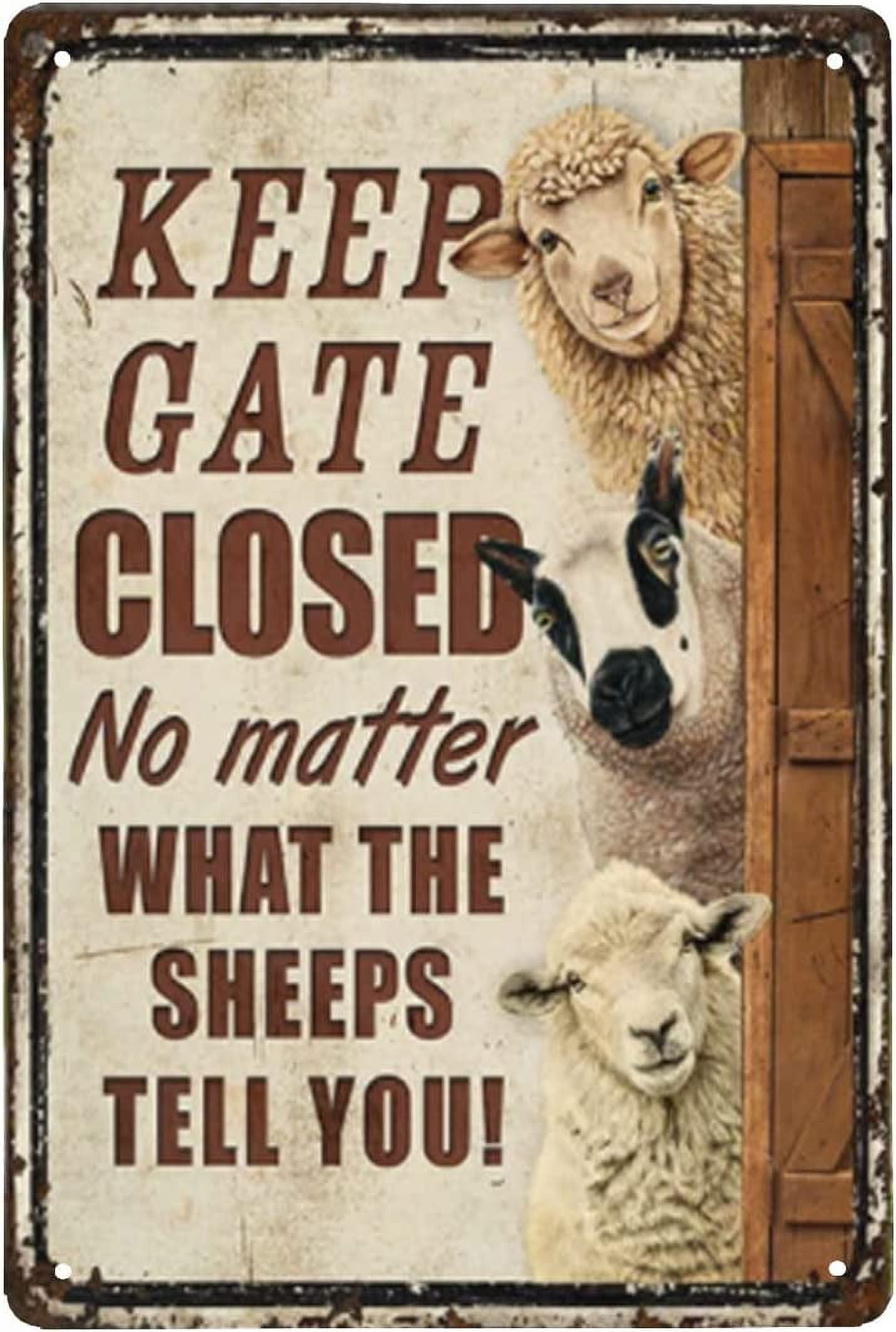 Sheep Farm Keep Gate Closed Metal Signs Tin Sign Funny Novetly Caution ...