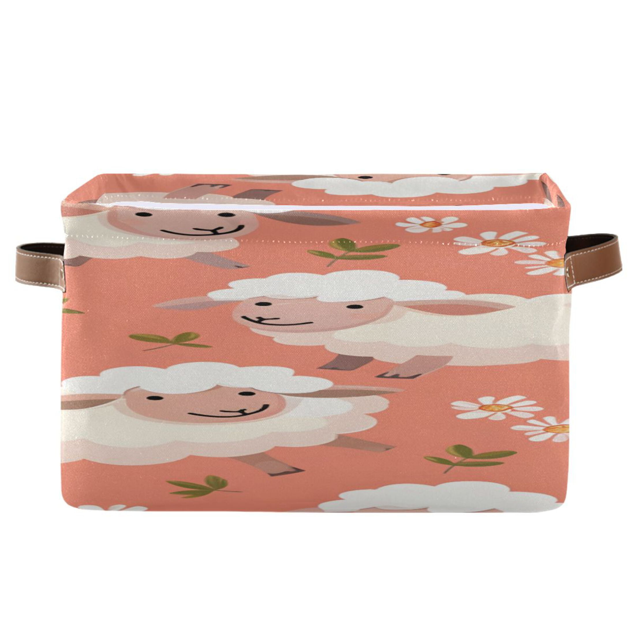 Sheep Flowers Leaves Square Storage Bins with Handles Collapsible ...