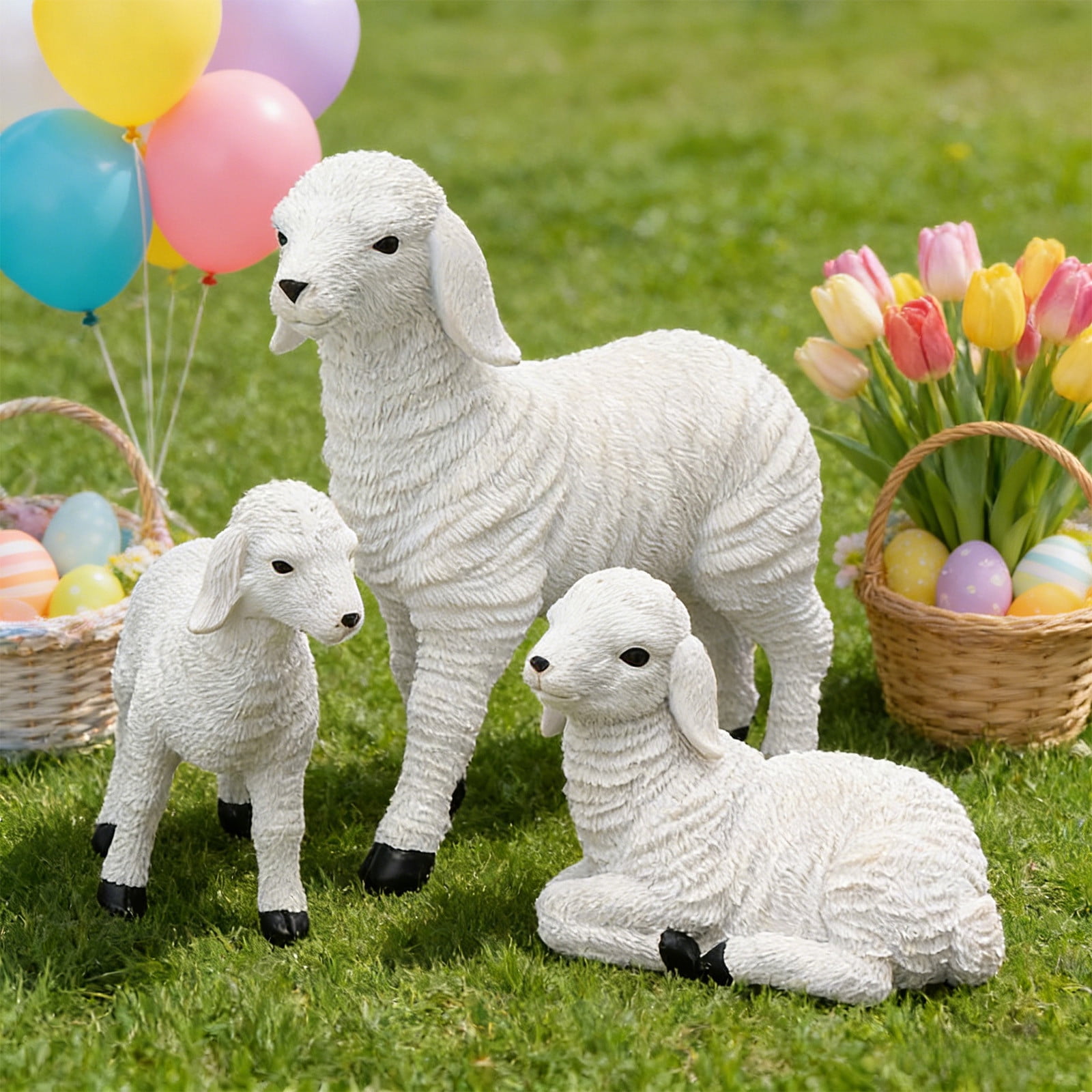 Sheep Goat Resin Figurines Set of 3 | White 4.33" Garden Ornaments ...