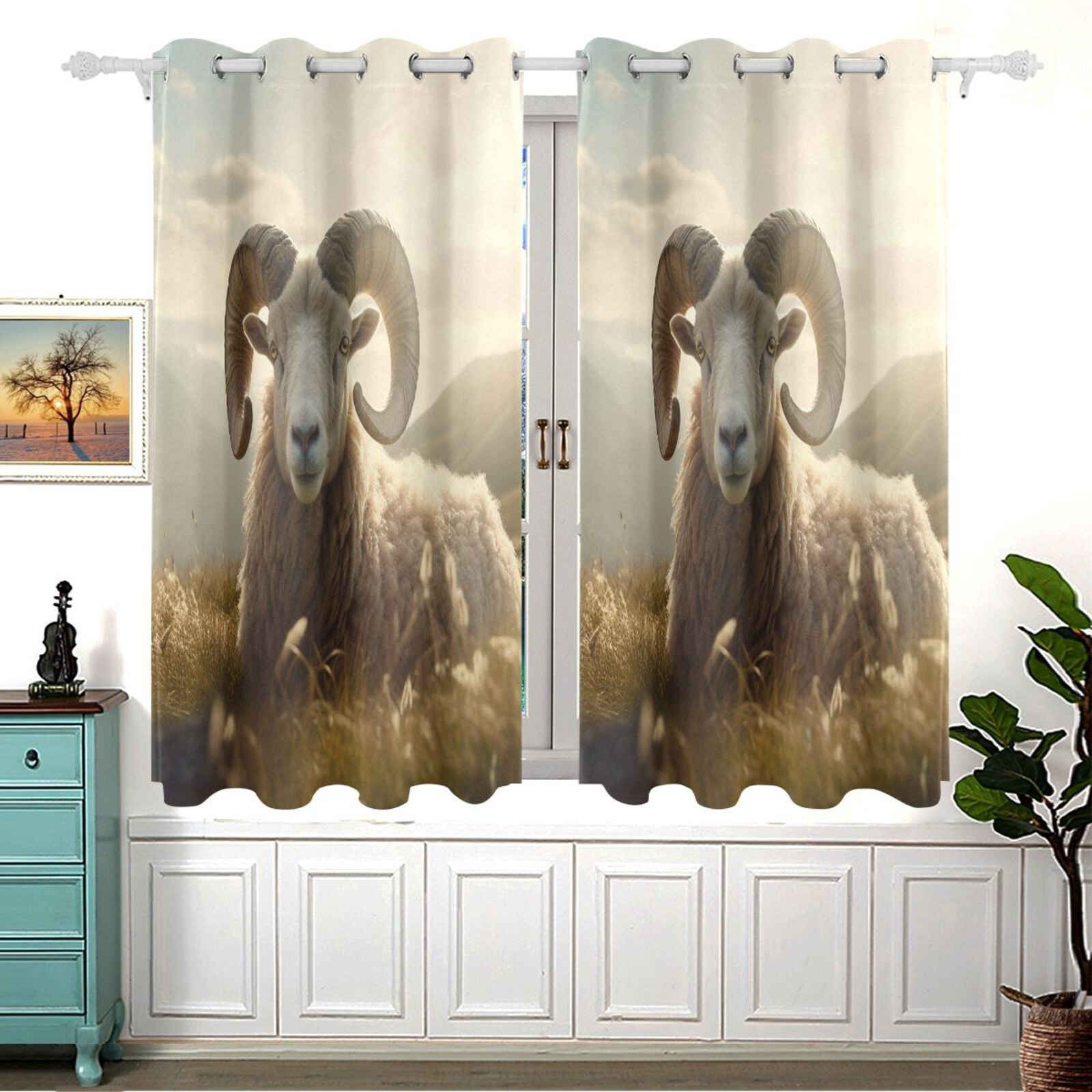 Sheep Grass Mountain Sunlight Black Out Curtains Aesthetic for Bedroom ...