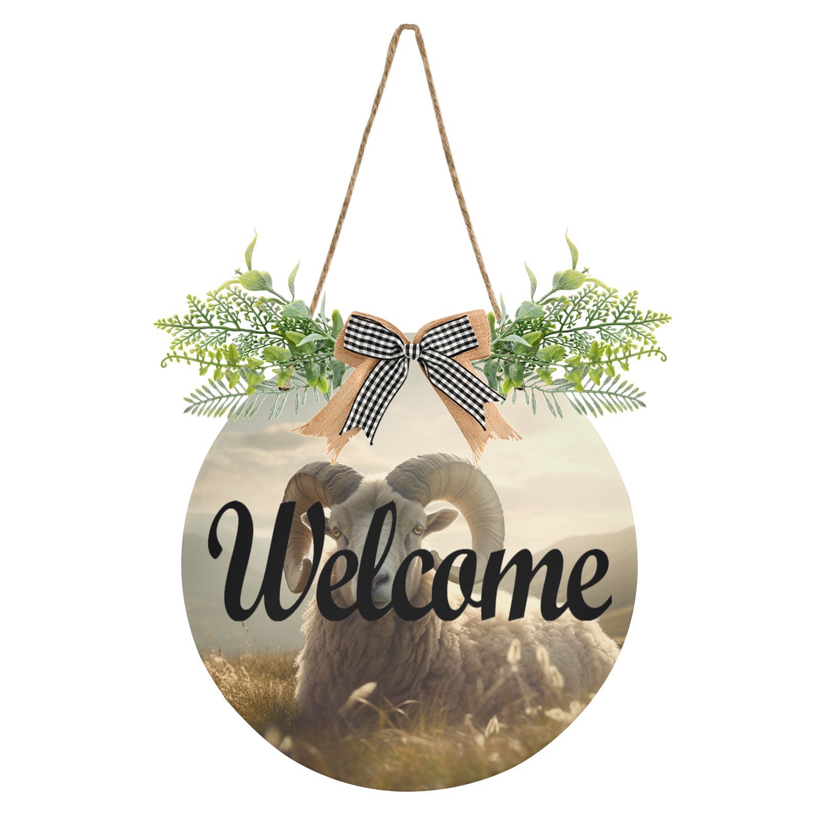 Sheep Grass Mountain Sunlight Welcome Sign for Front Door Wreath Door ...