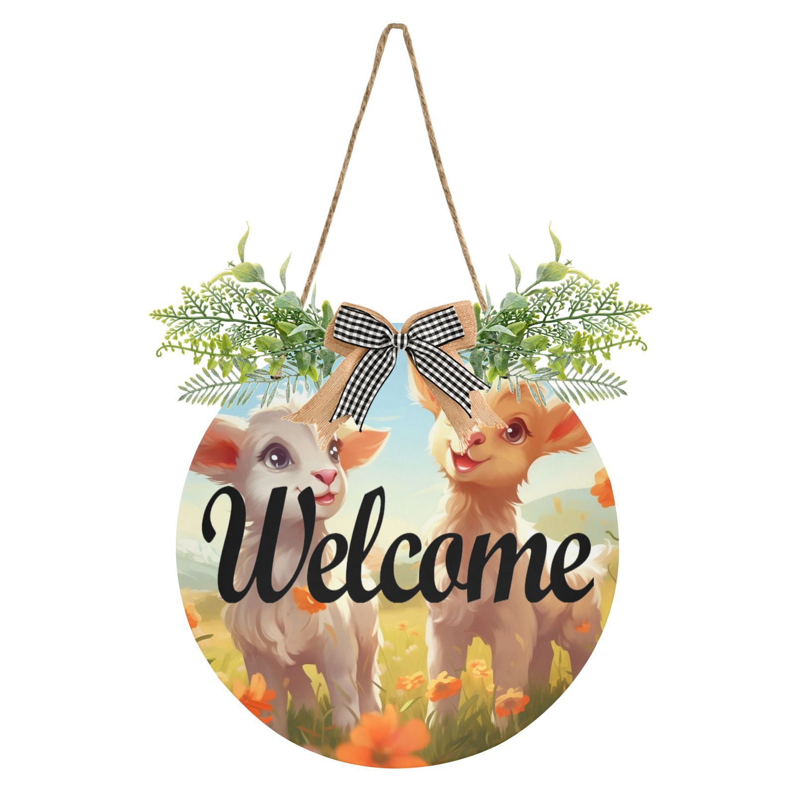 Sheep Lamb Flowers Grassland Welcome Sign for Front Door Wreath Door ...