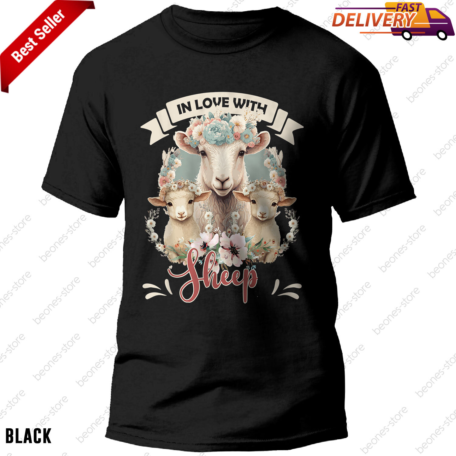 Sheep Lover T-Shirt for Women In Love With Sheep Floral Animal Design ...
