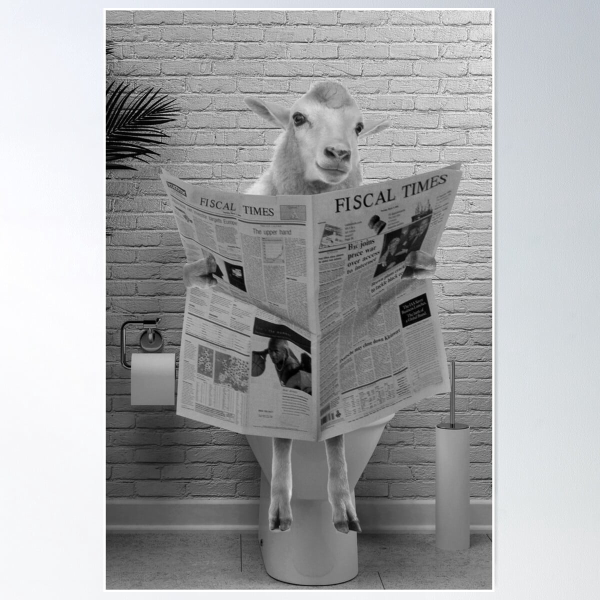 Sheep On Toilet Reading Newspaper Poster Wall Art, Modern Wall Decor ...