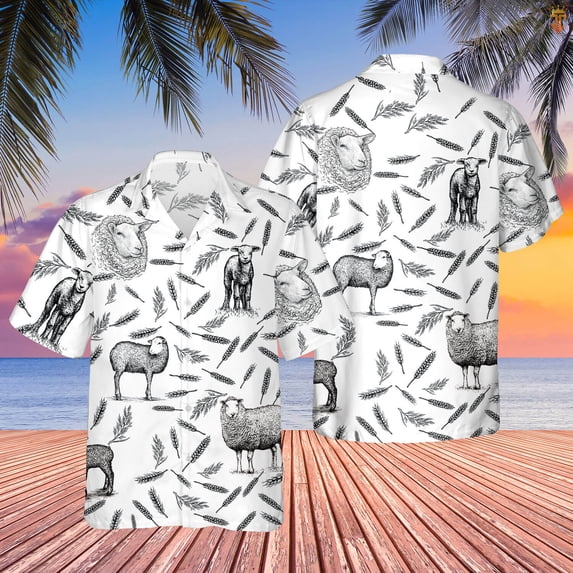 Sheep Pattern Hawaiian Shirt Full Size - Walmart.com
