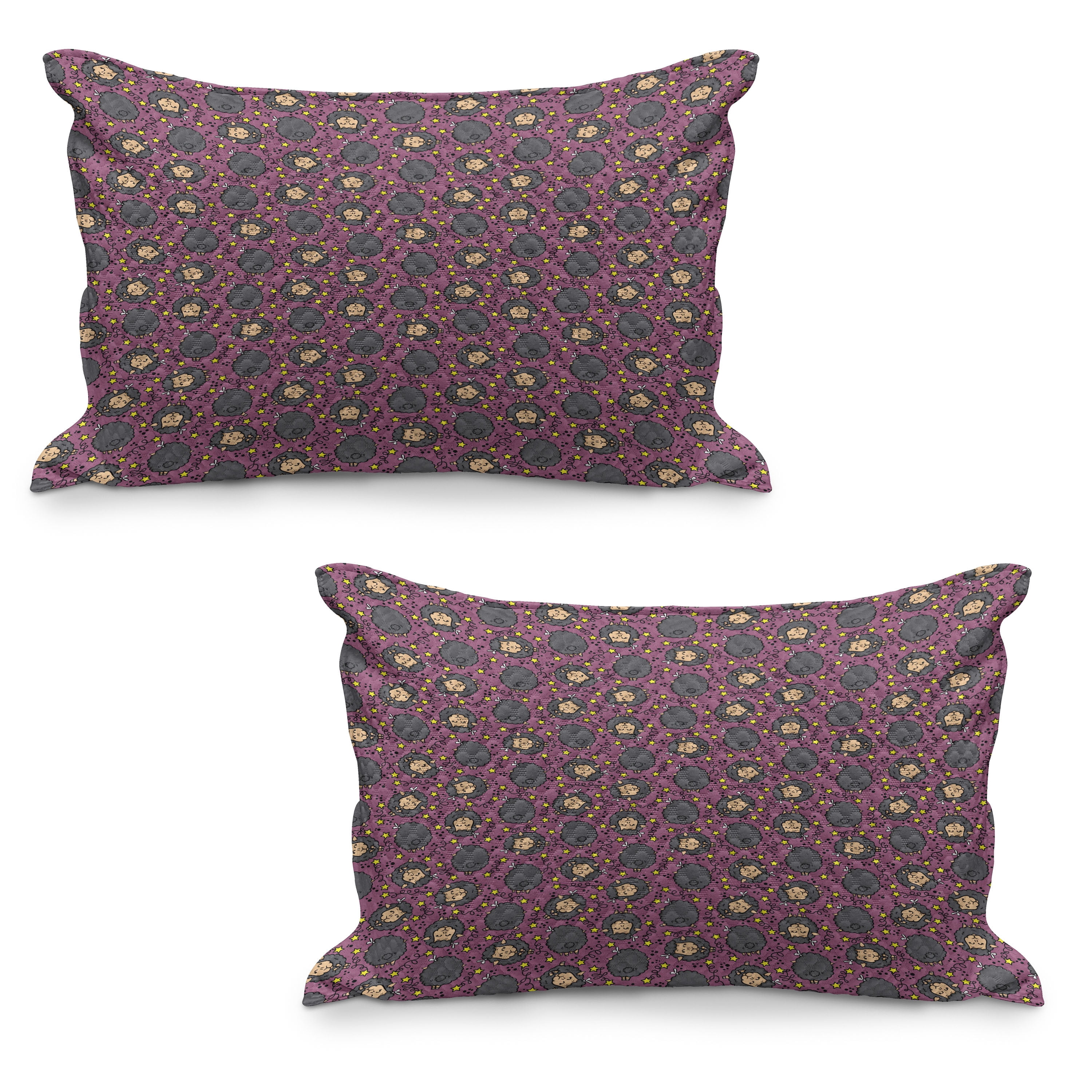 Sheep Quilted Pillowcover Set of 2, Cheerful Pattern with Funny Cartoon ...