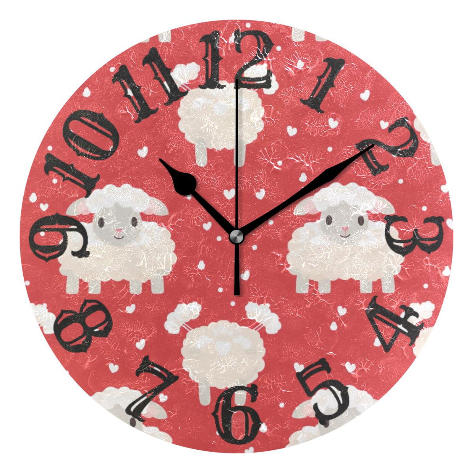 Sheep Red 10 inch Wall Clocks Non Ticking Easy to Read Battery ...