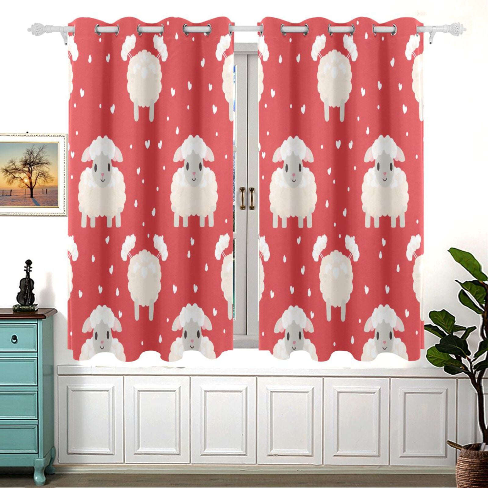 Sheep Red Black Out Curtains Aesthetic for Bedroom Living Room Sliding ...