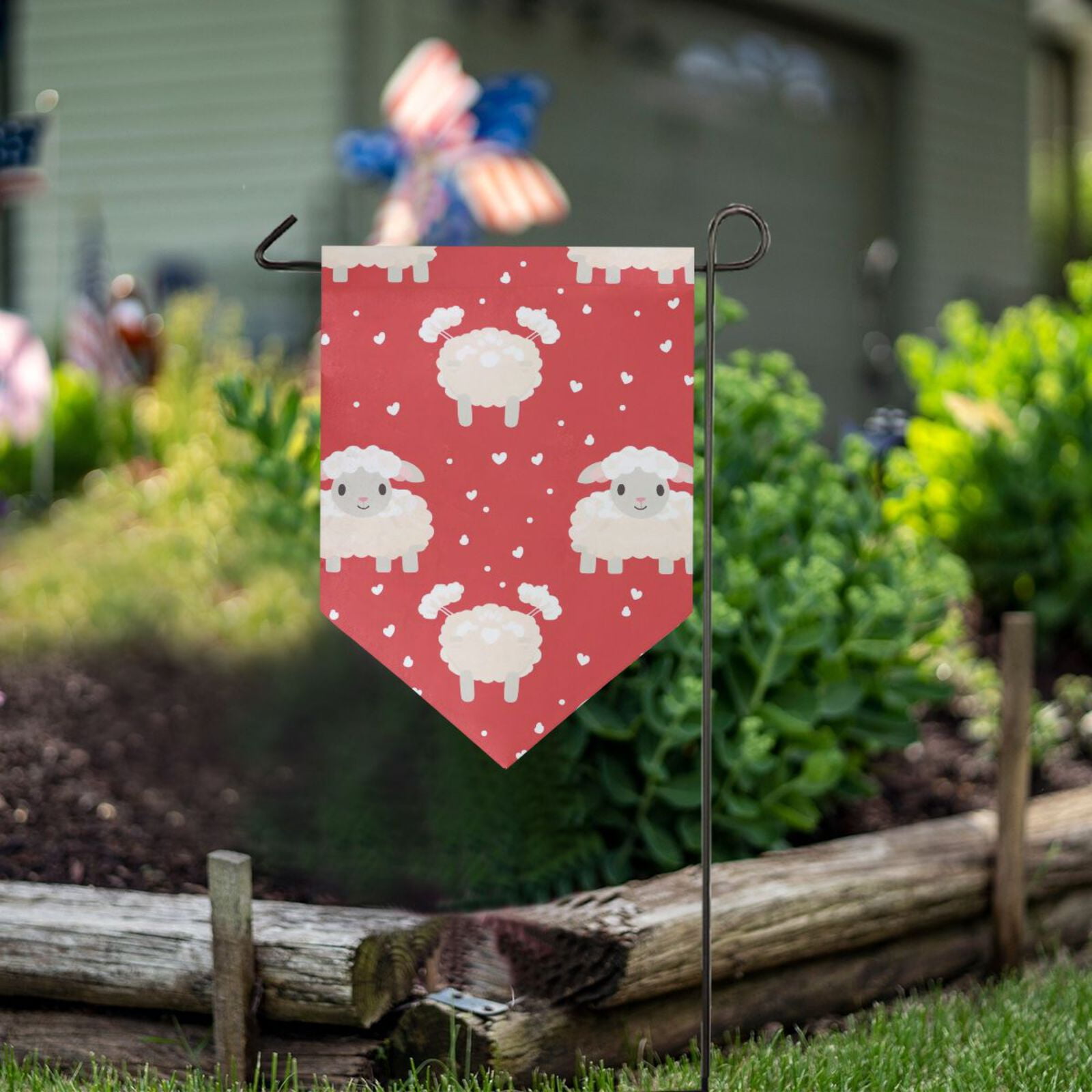 Sheep Red Garden Flag 18" x 12.5" Double Sided Yard Lawn Outdoor Decor ...
