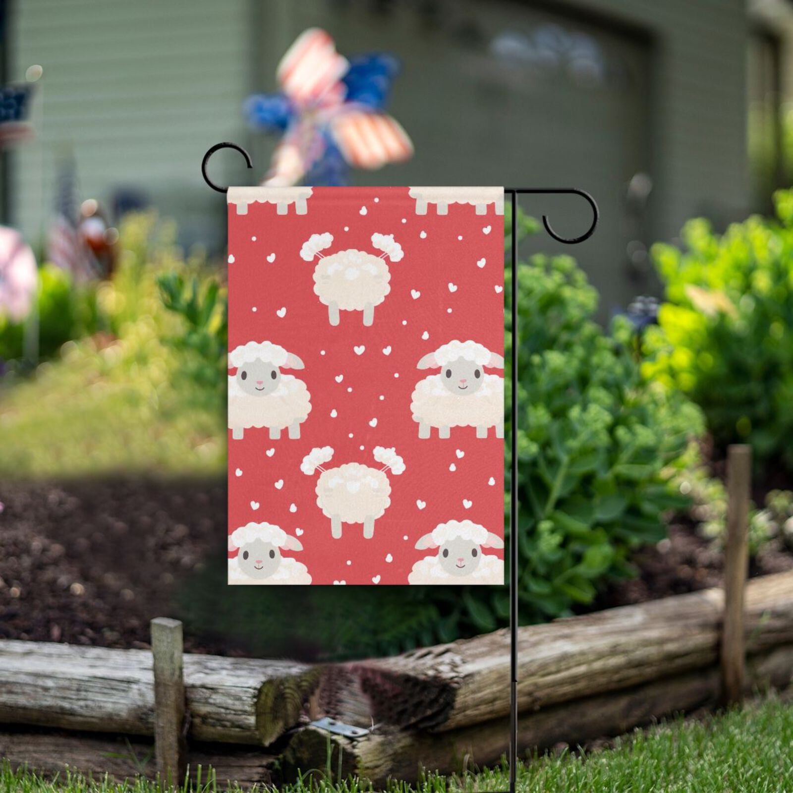 Sheep Red Garden Flag Double Sided Outdoor Banners for Courtyard ...