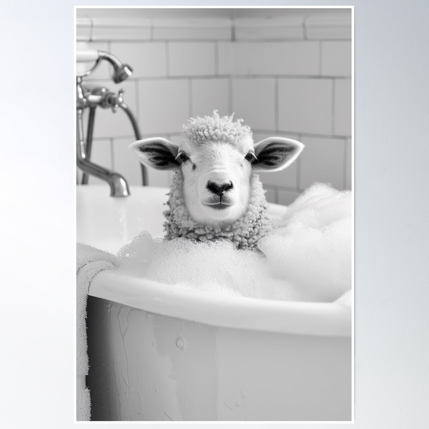 Sheep Taking A Bath, Funny Vintage Animal Photo Poster Wall Art, Modern ...