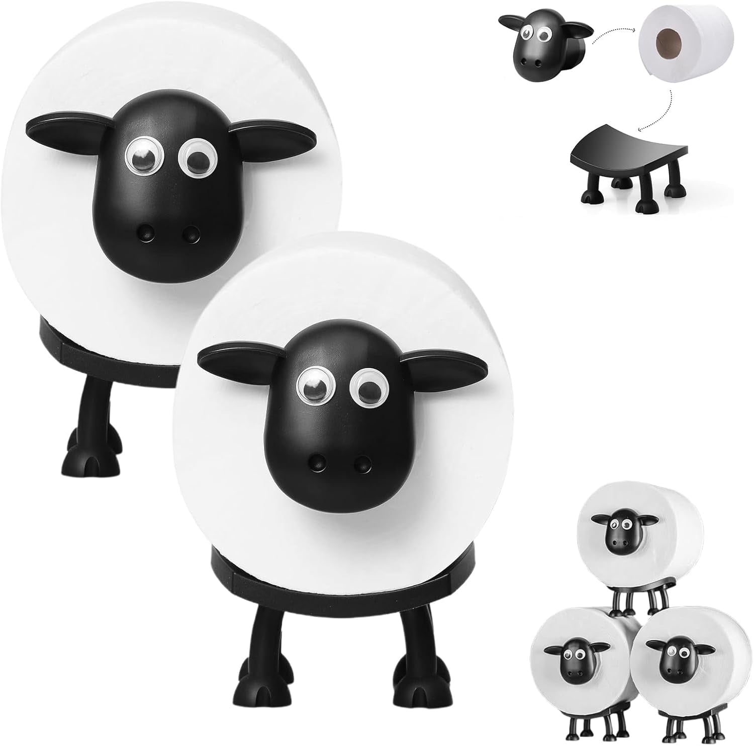Sheep Toilet Roll Holder, Tissue Paper Roll Storage Stand, 3D Printed Black Sheep Loo Roll ...