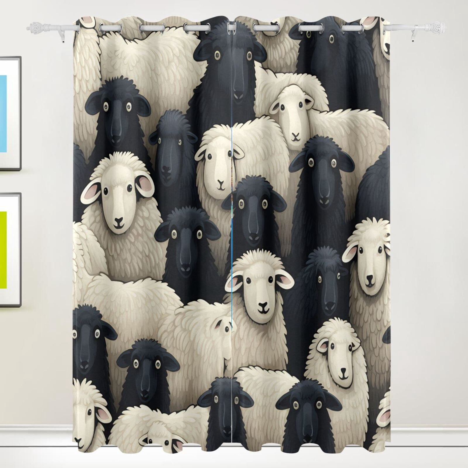 Sheep White Black Black Out Curtains 72 Inch Length Curtains for ...