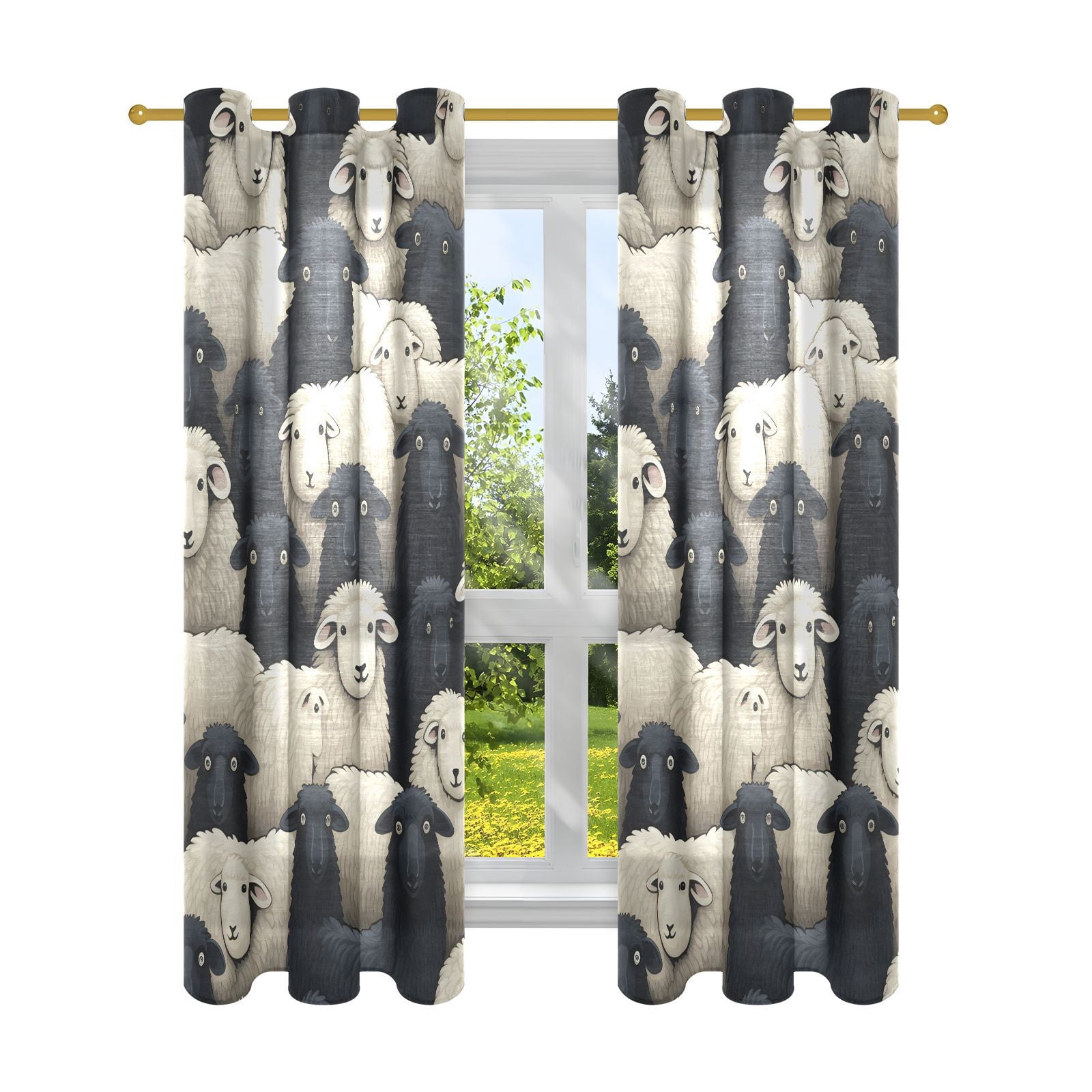 Sheep White Black Blackout Curtains Patio Door Curtains Window ...