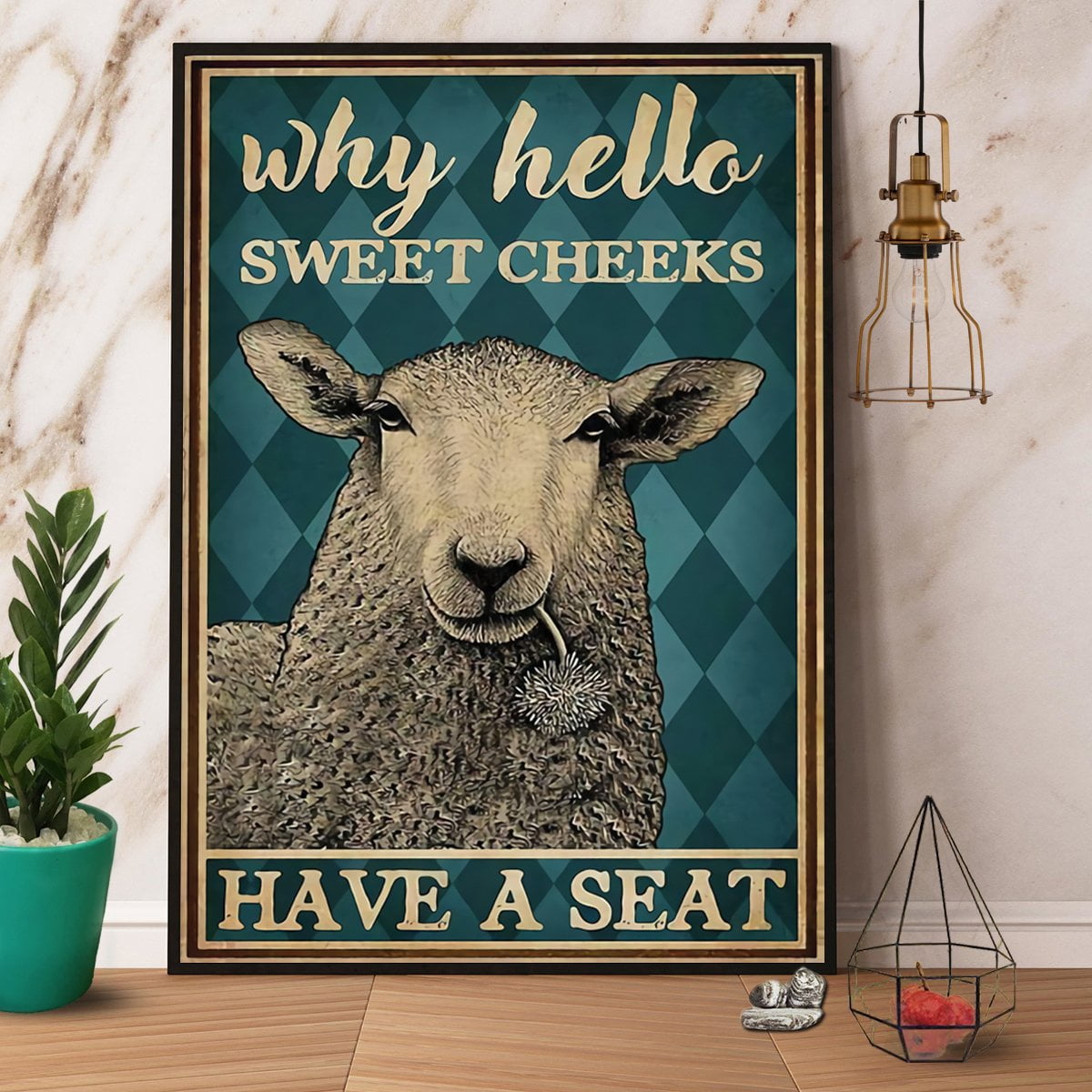Sheep Why Hello Sweet Cheeks Vintage Paper Poster No Frame Matte Wall ...