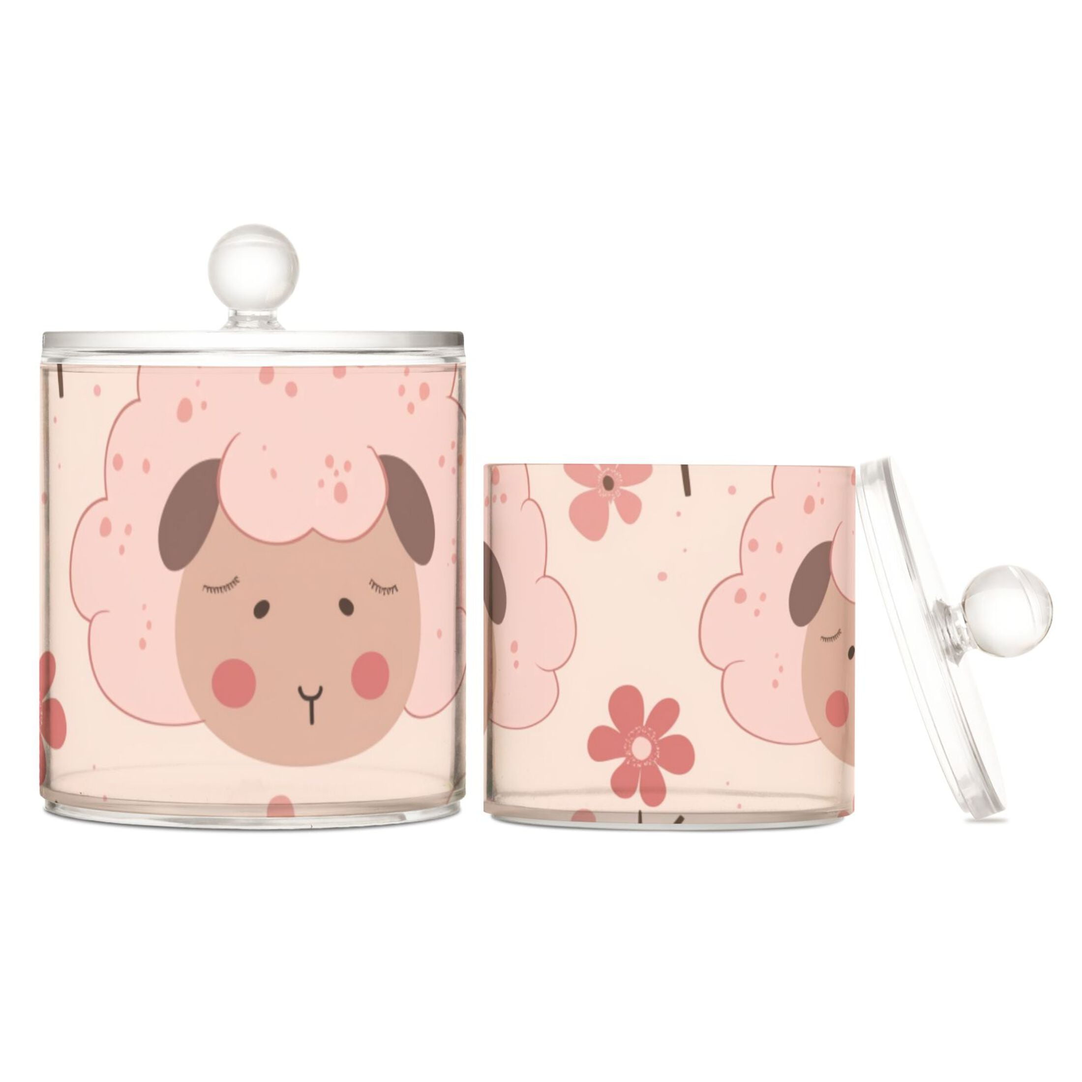 Sheep and Flowers Cute Translucent Plastic Cans Storage Canisters with ...