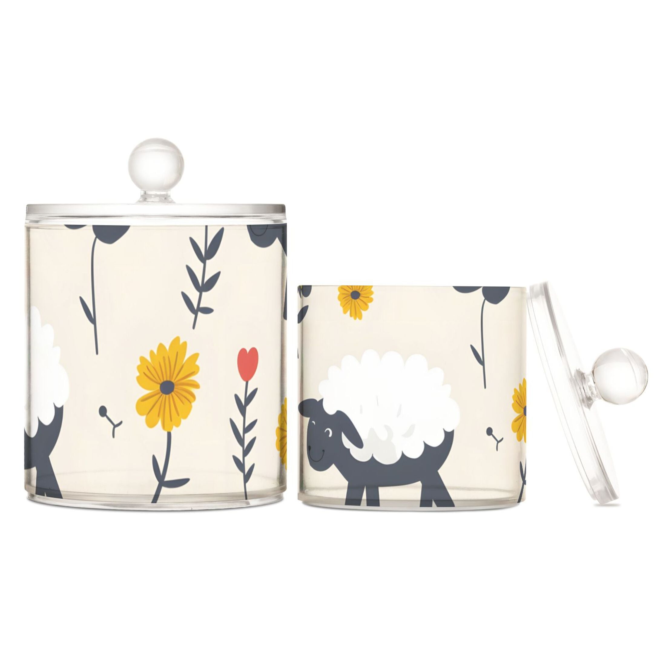Sheep in Floral Field Cute Cartoon Translucent Plastic Cans Storage ...