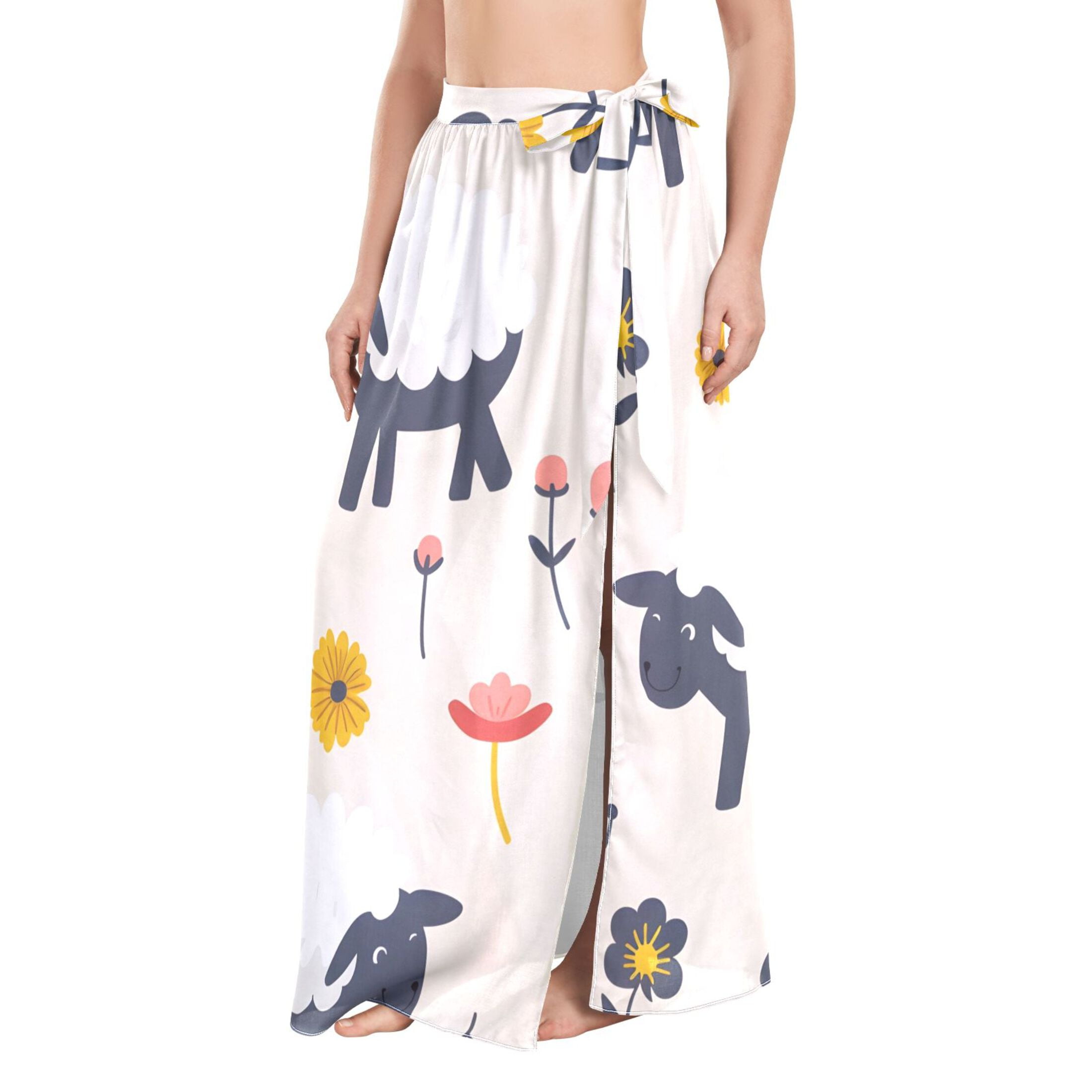 Sheep in Floral Field Cute Cartoon Women's Swimwear Cover Ups Strappy ...