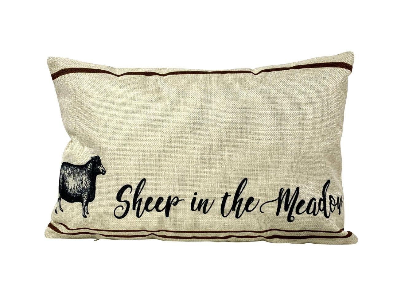 Sheep in the Meadow | Pillow Cover | 18 x 12 | Primitive Decor ...