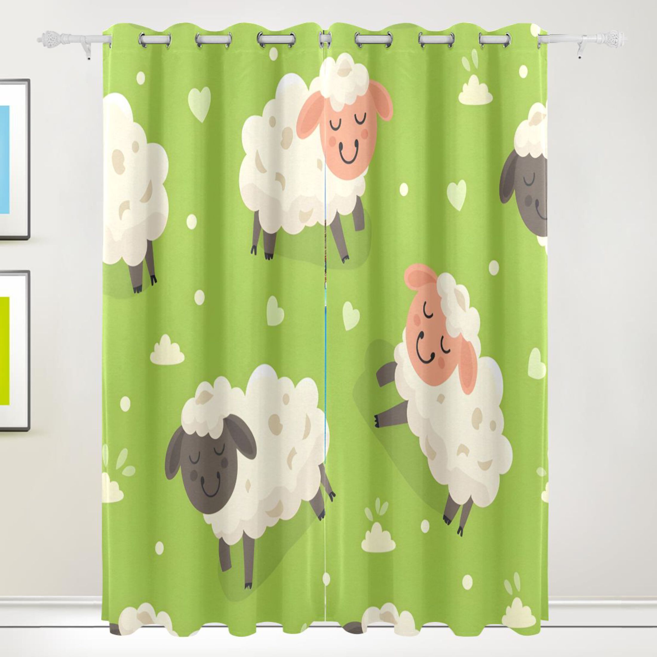 Sheep on Lawn Blackout Curtains 2 Panels Set Grommet Drapes for Bedroom ...