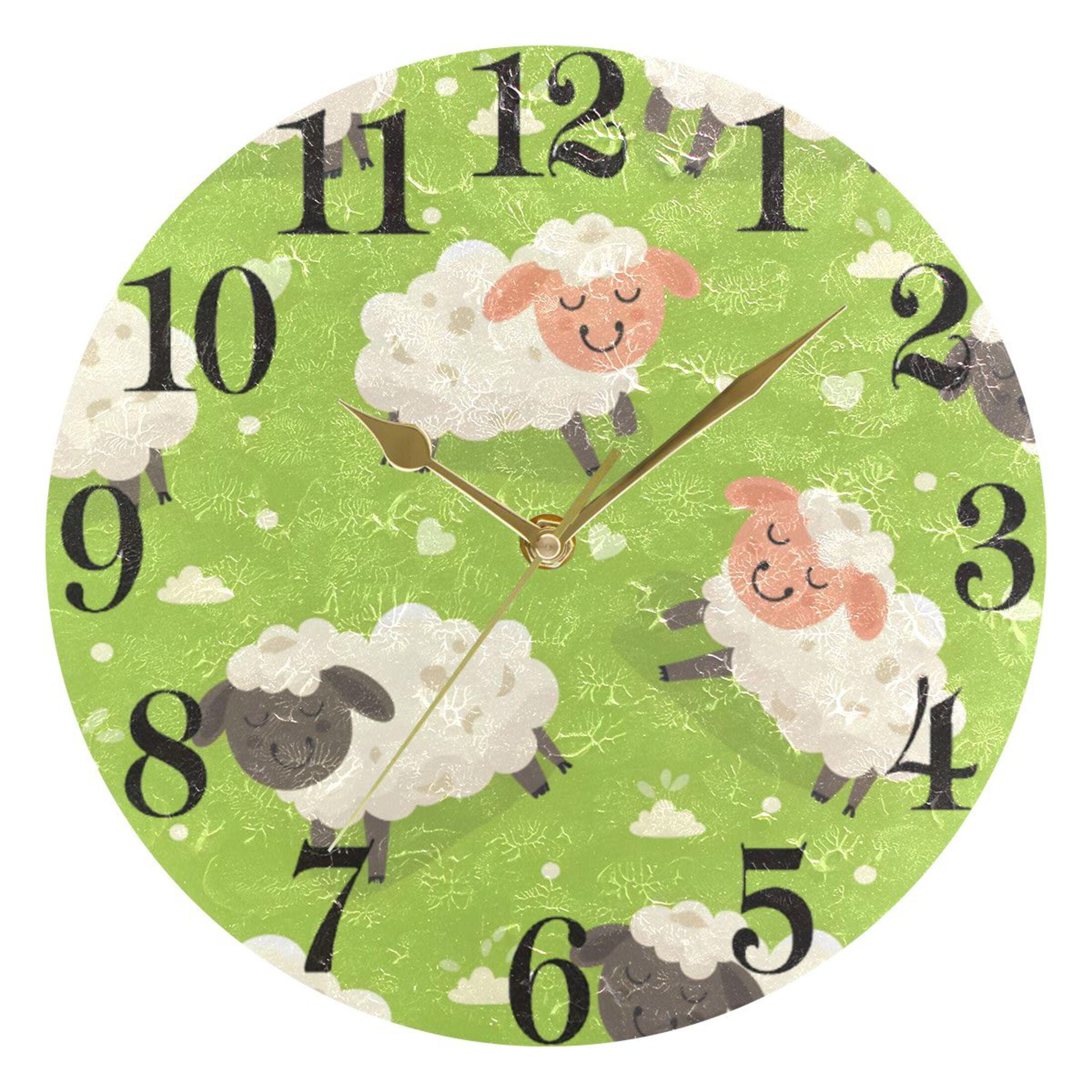 Sheep on Lawn Wall Clock 9.8 inch Battery Operated Clocks Non-Ticking ...