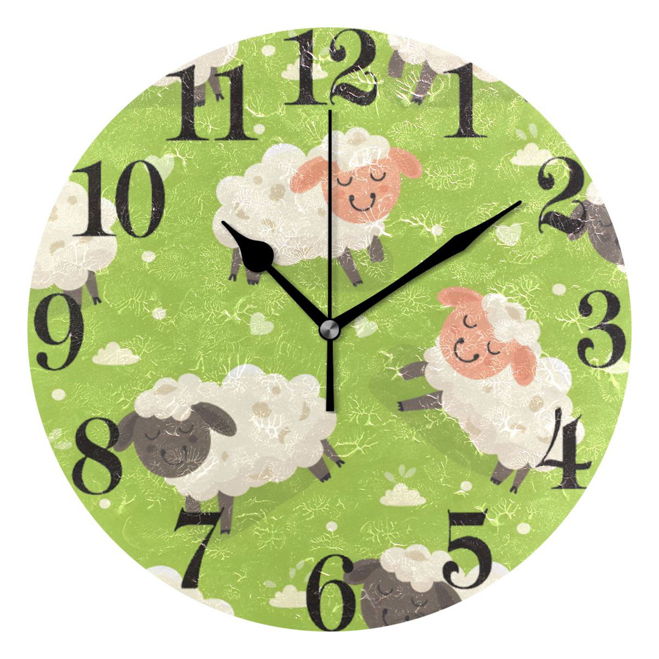 Sheep on Lawn Wall Clock 9.8 inch Battery Operated Clocks Non-Ticking ...