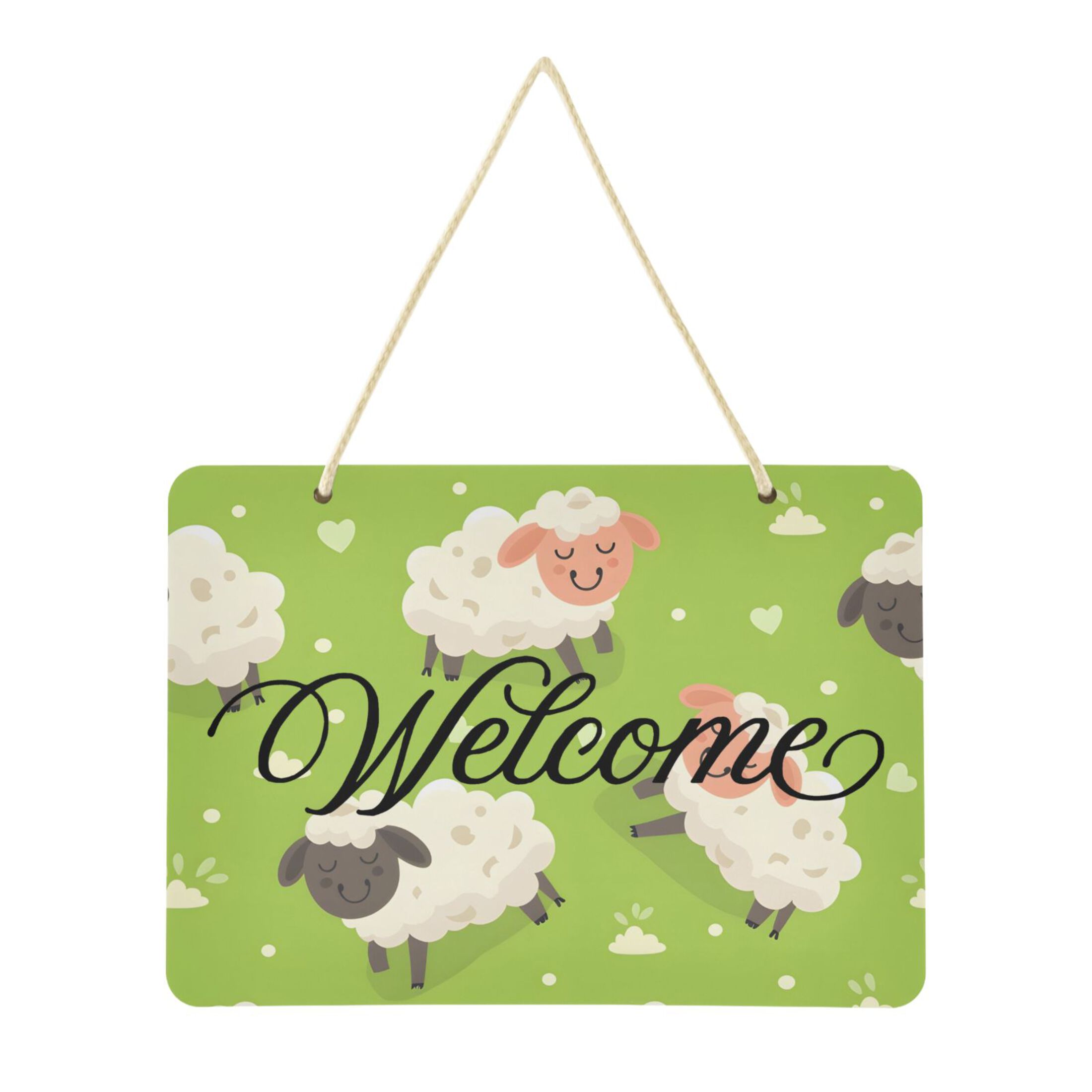 Sheep on Lawn Welcome Sign Front Door PVC 14x10 inch Hanger Hello Sign ...