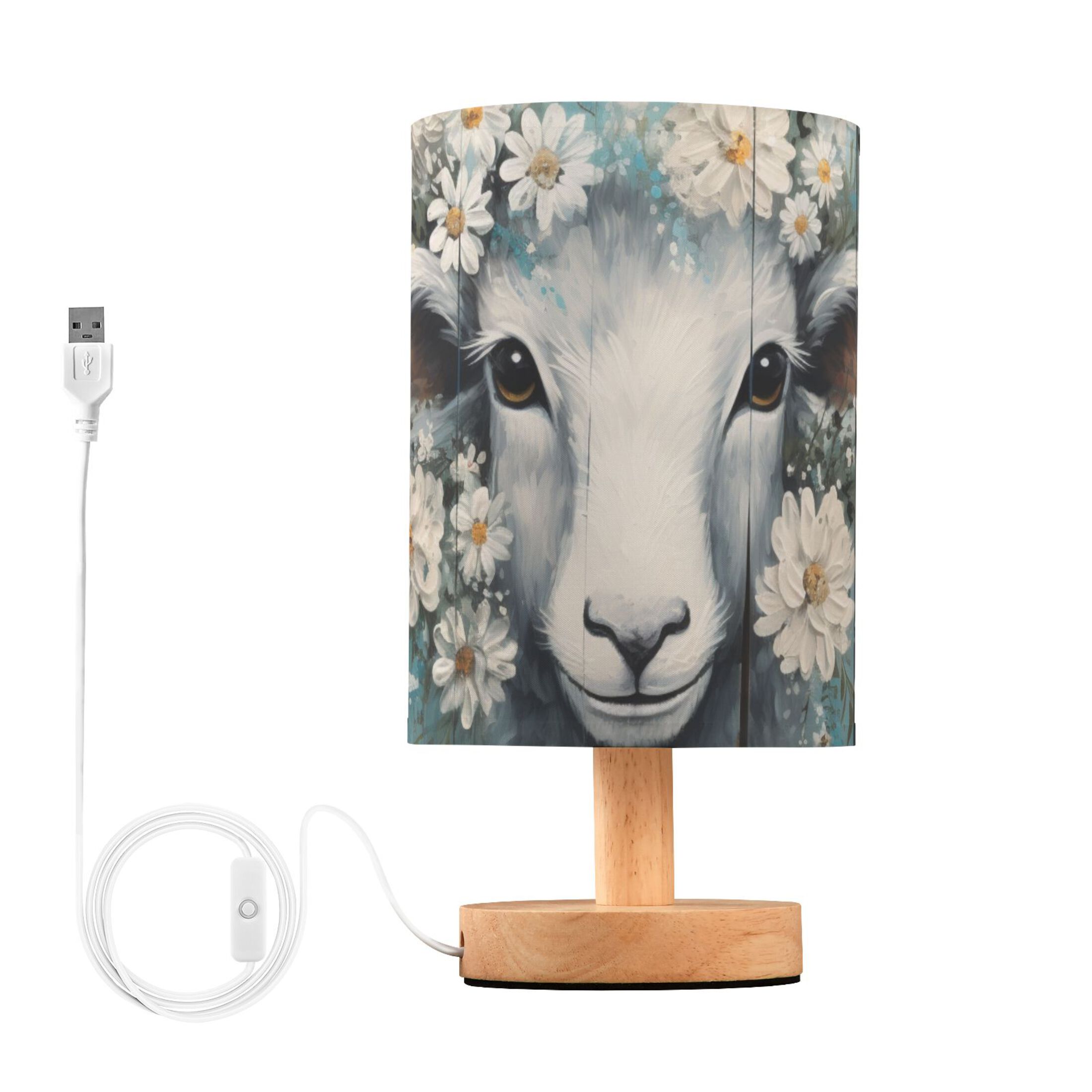 Sheep with Floral Bedside Table Lamp LED Warm Lights with USB Charging ...