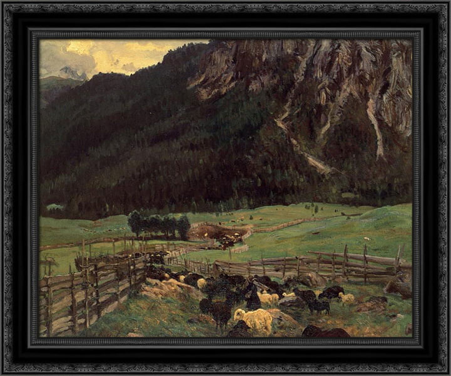Sheepfold in the Tirol 24x20 Black Ornate Wood Framed Canvas Art by ...