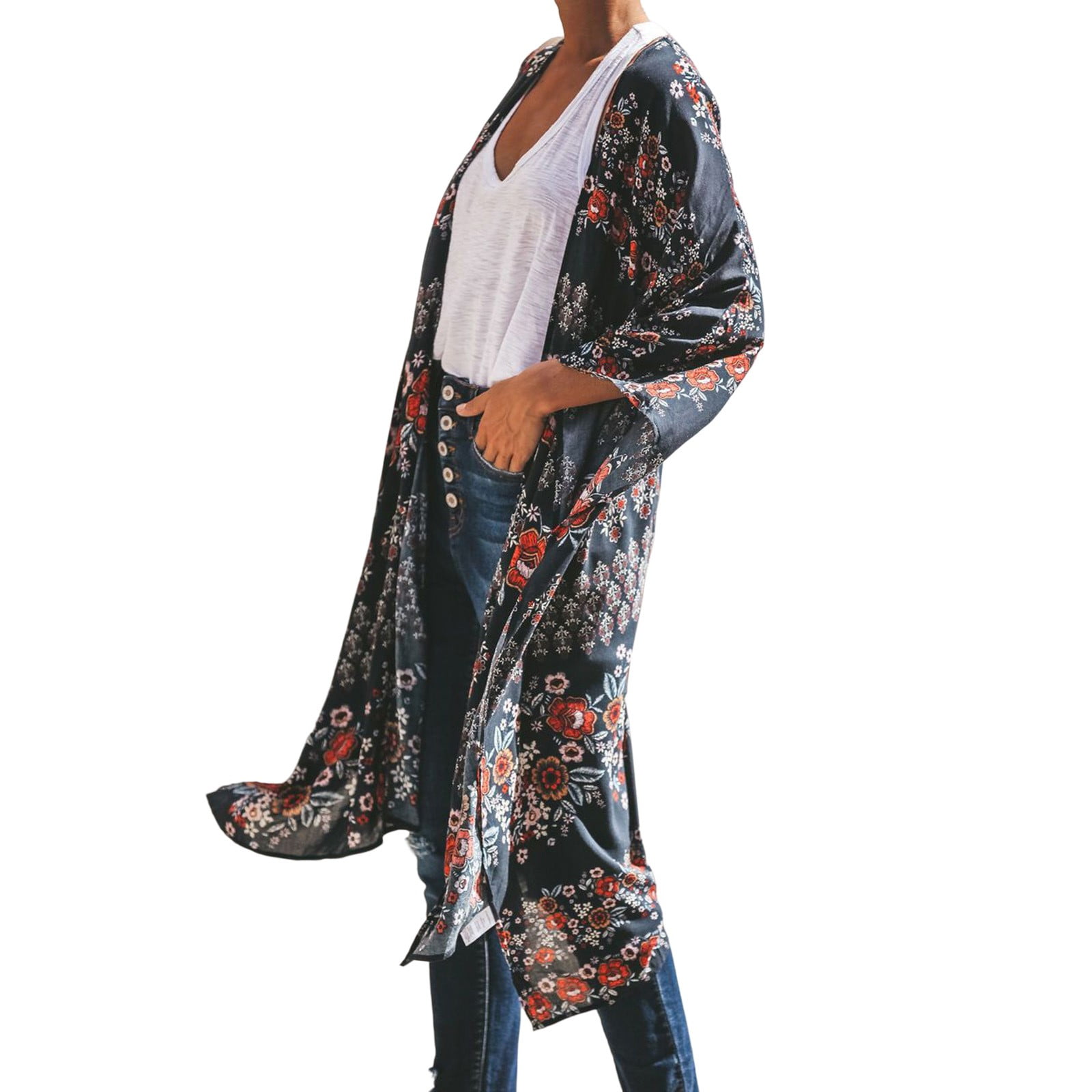 Sheer Beach Cover Up Set Women Summer Long Flowy Kimono Cardigans Boho