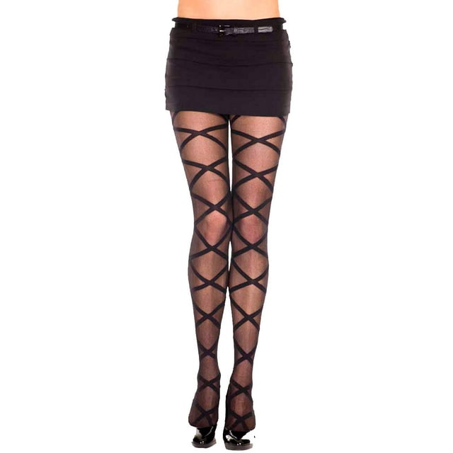 Sheer Black Criss Cross Pattern Hosiery Tights - Walmart.com