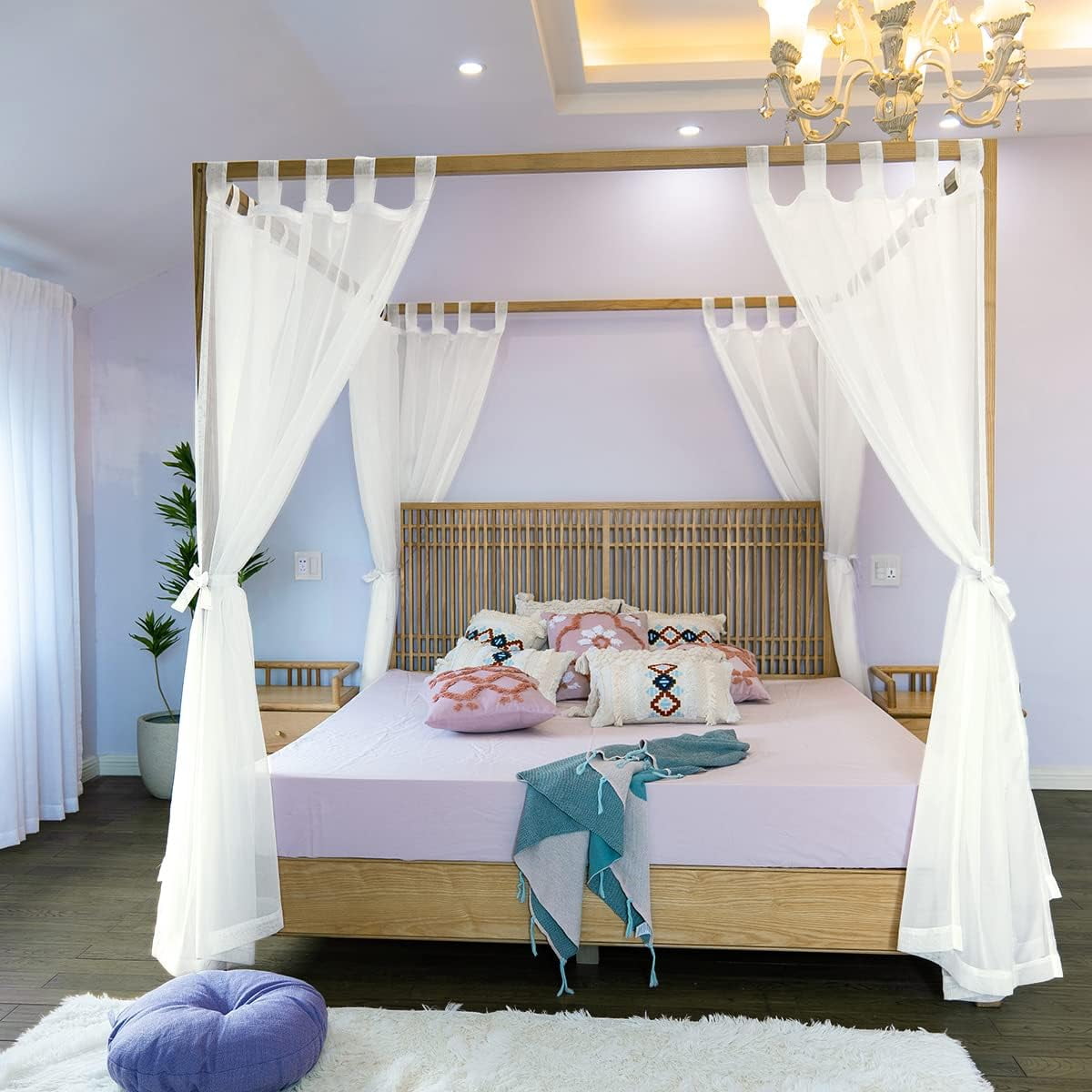 Sheer Canopy Bed Curtains for King, Queen, Full and Twin Bed, 4 Corner Bed Canopies & Drapes ...