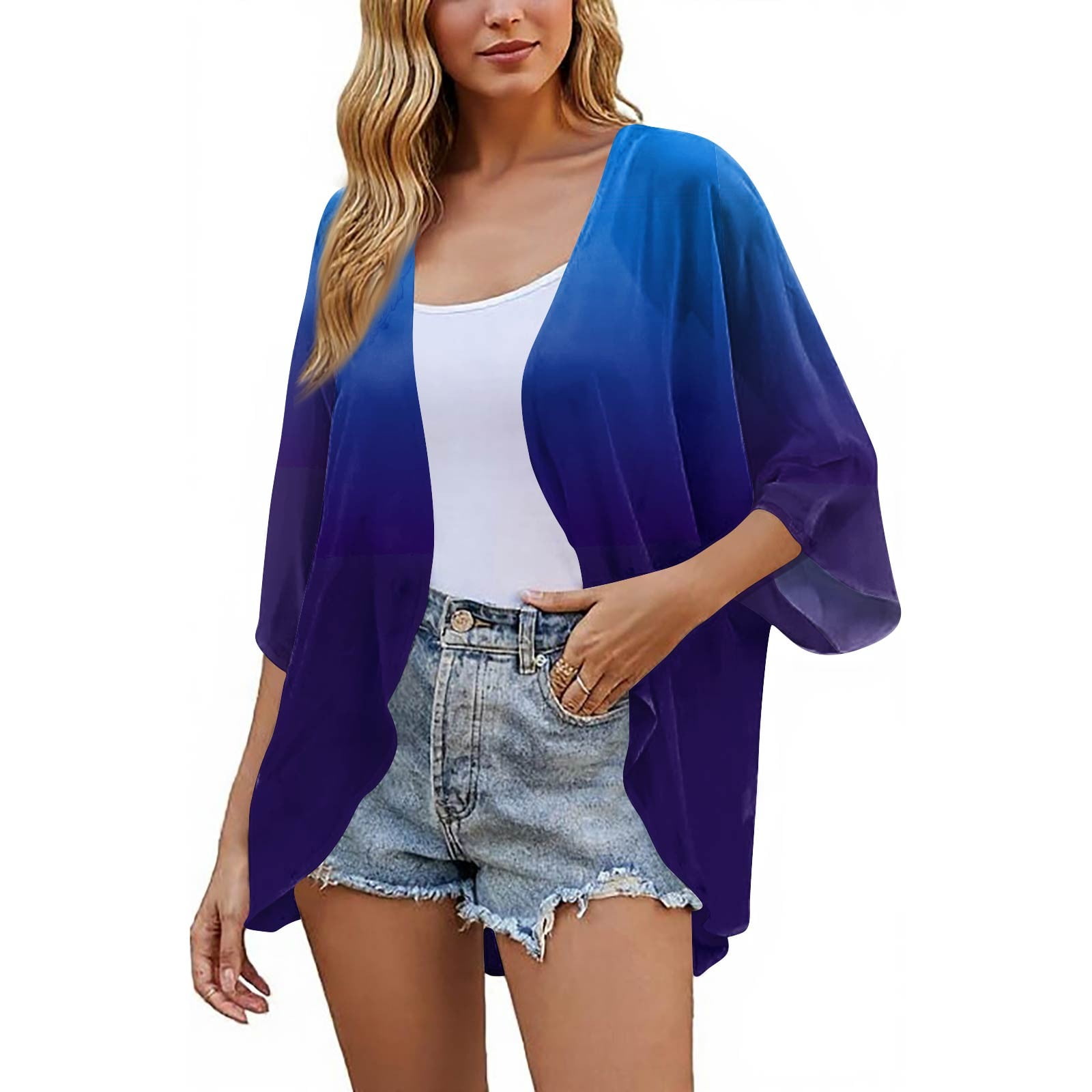 TrdSipl Sheer Cardigans for Women Summer 3/4 Sleeve Chiffon Cardigans ...