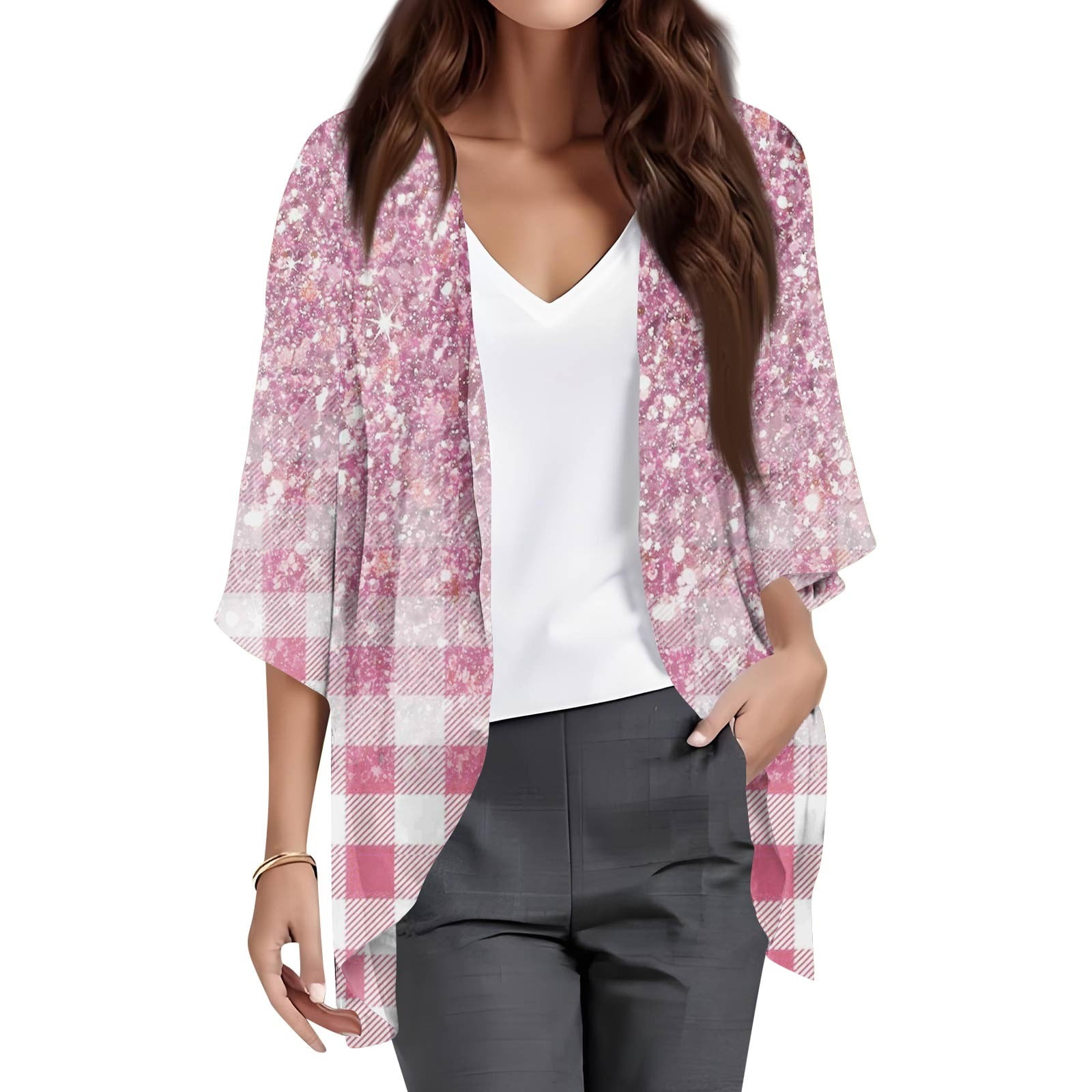 TrdSipl Sheer Cardigans for Women Summer 3/4 Sleeve Chiffon Cover Ups ...