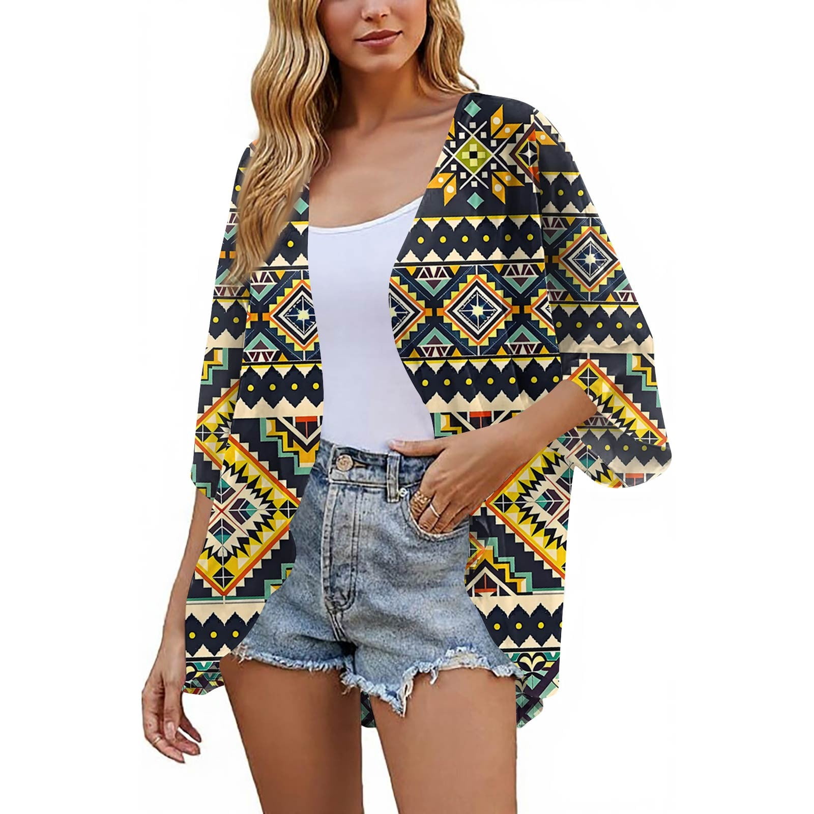 TrdSipl Sheer Cardigans for Women Summer 3/4 Sleeve Chiffon Summer ...