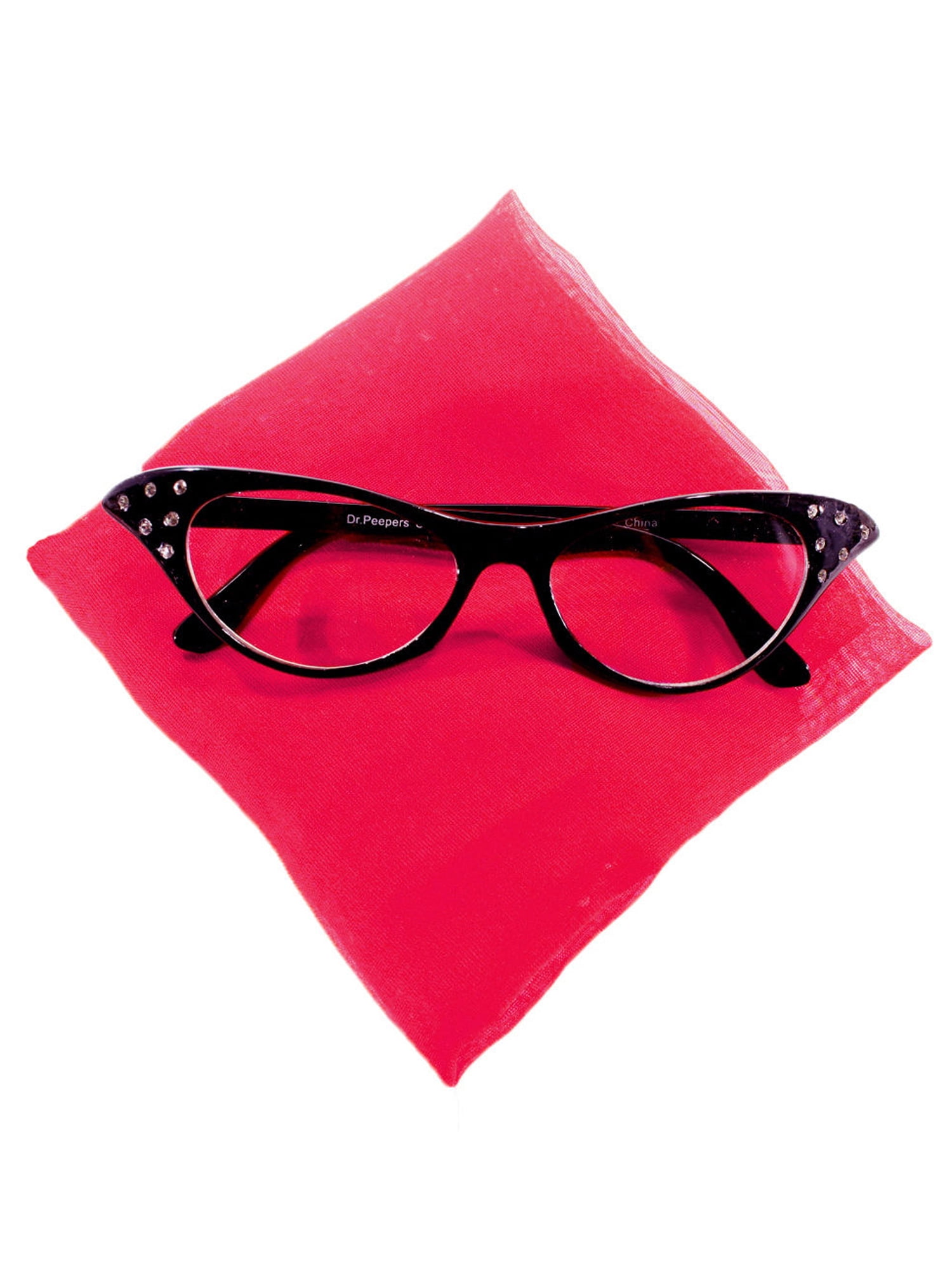 Sheer Chiffon Rose Pink Scarf & Rhinestone Cat Eye Glasses - 50s Retro ...