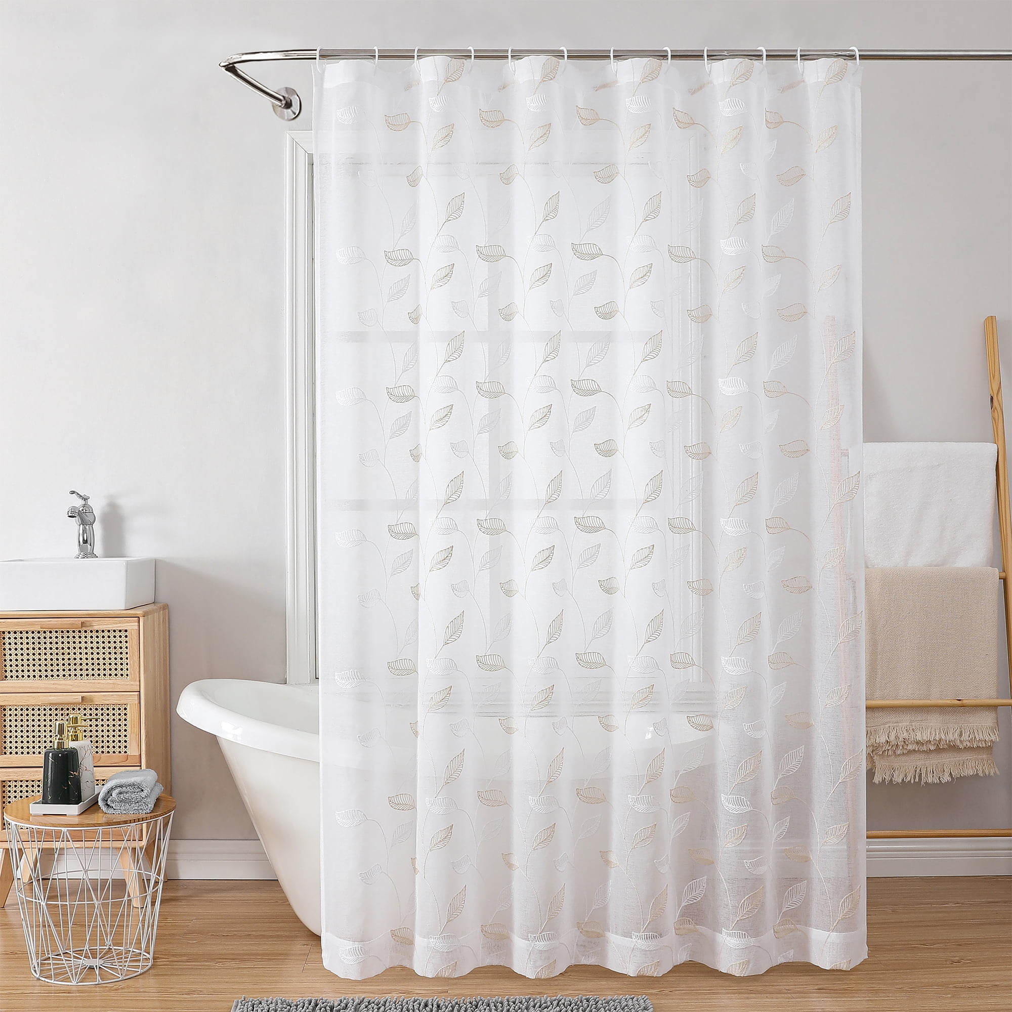 Sheer Cloth Shower Curtain with Hooks, Washable Shower Curtain White ...