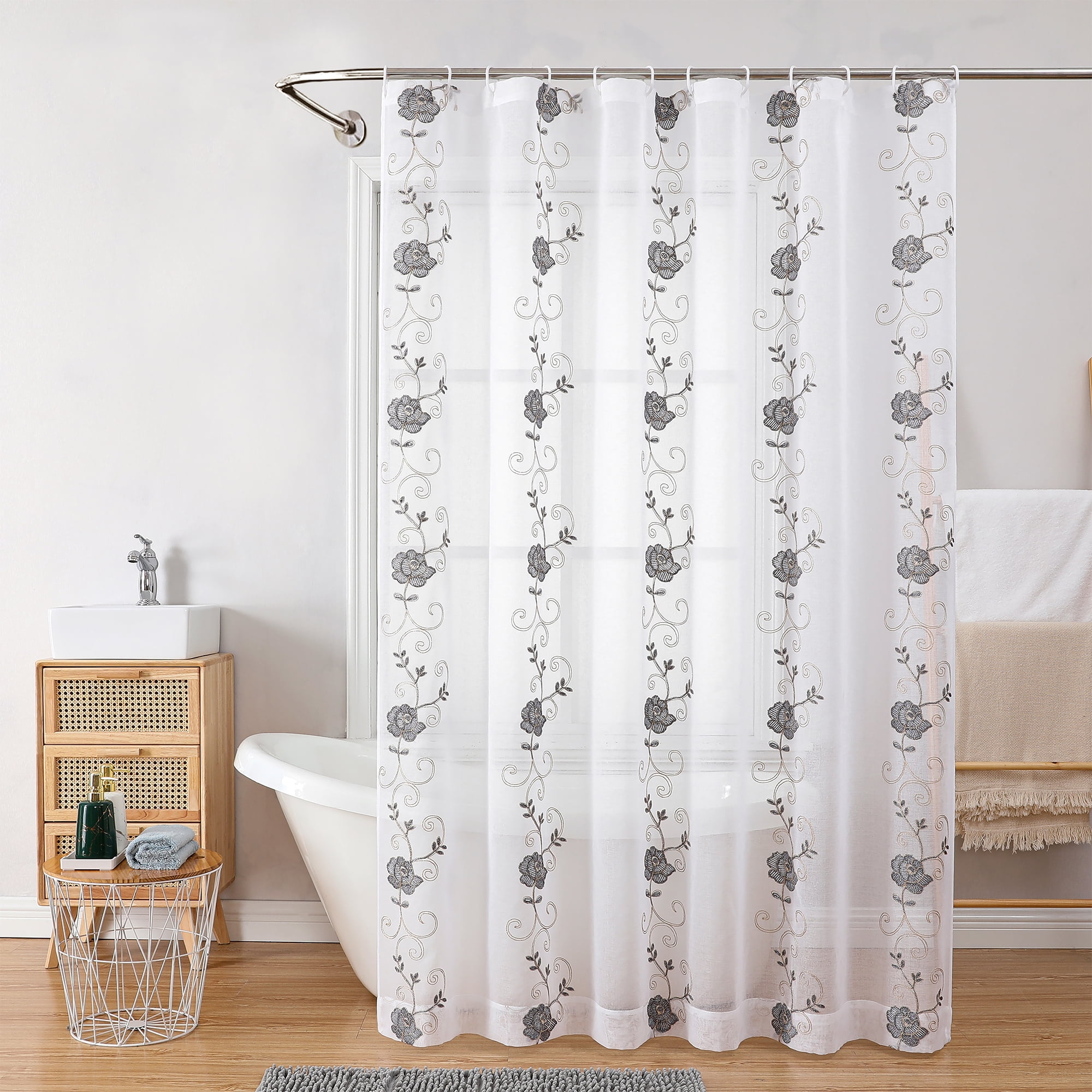 Sheer Cloth Shower Curtain with Hooks, Washable Shower Curtain White ...