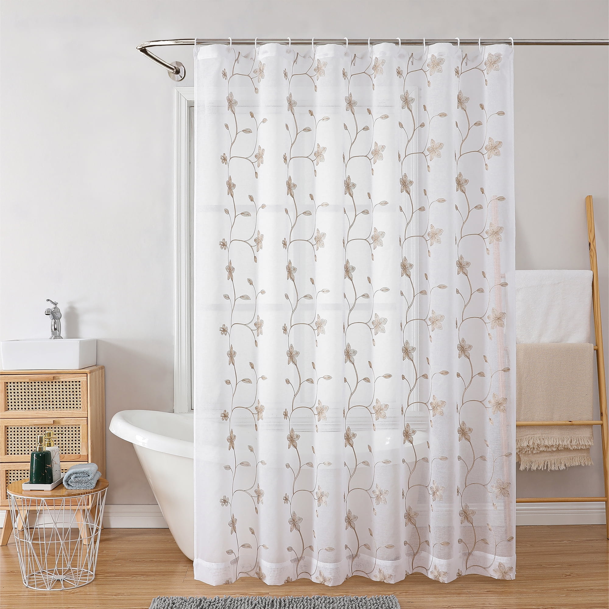 Sheer Cloth Shower Curtain with Hooks, Washable Shower Curtain White ...