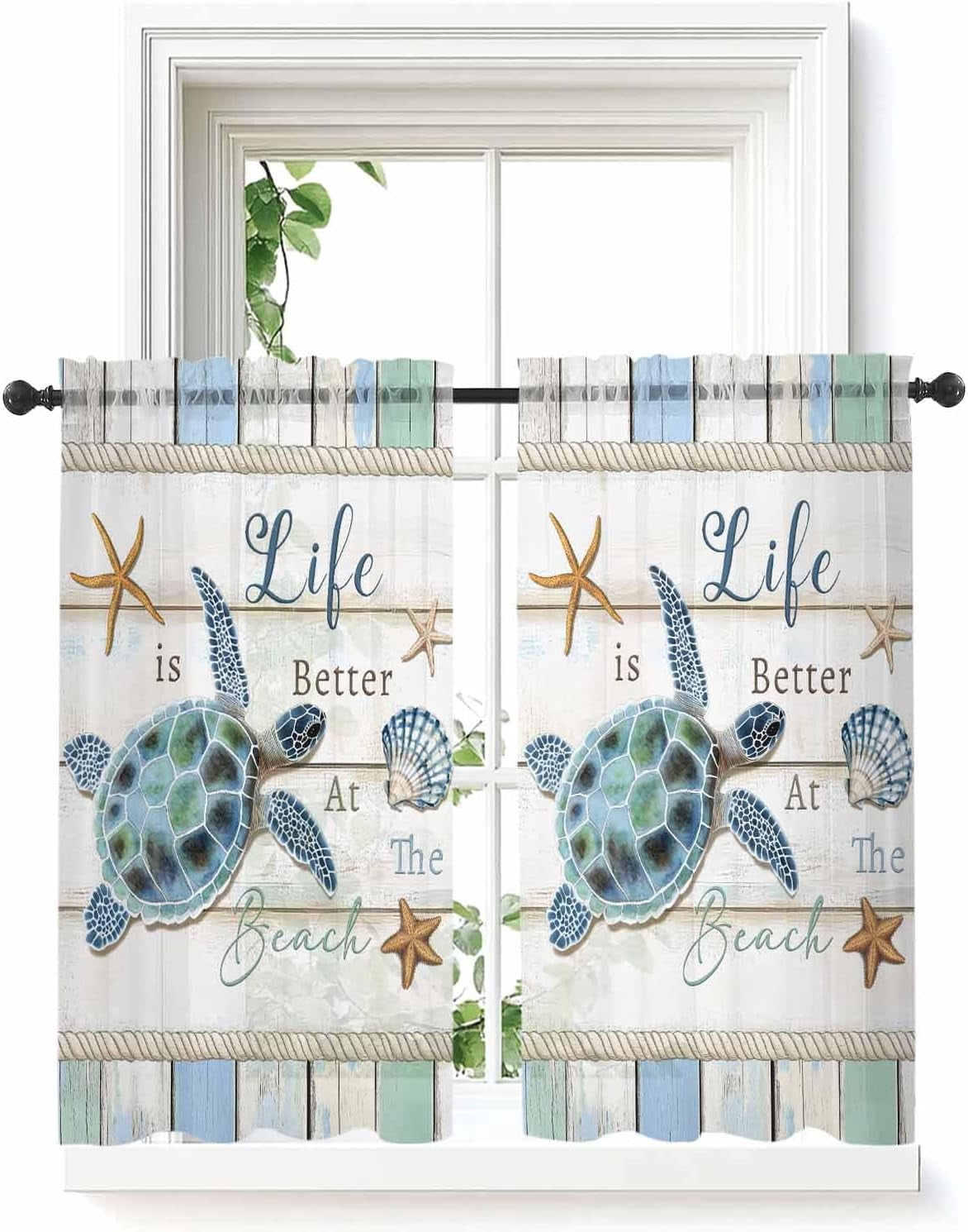 Sheer Coastal Curtains for Bedroom Living Room, Nautical Starfish ...