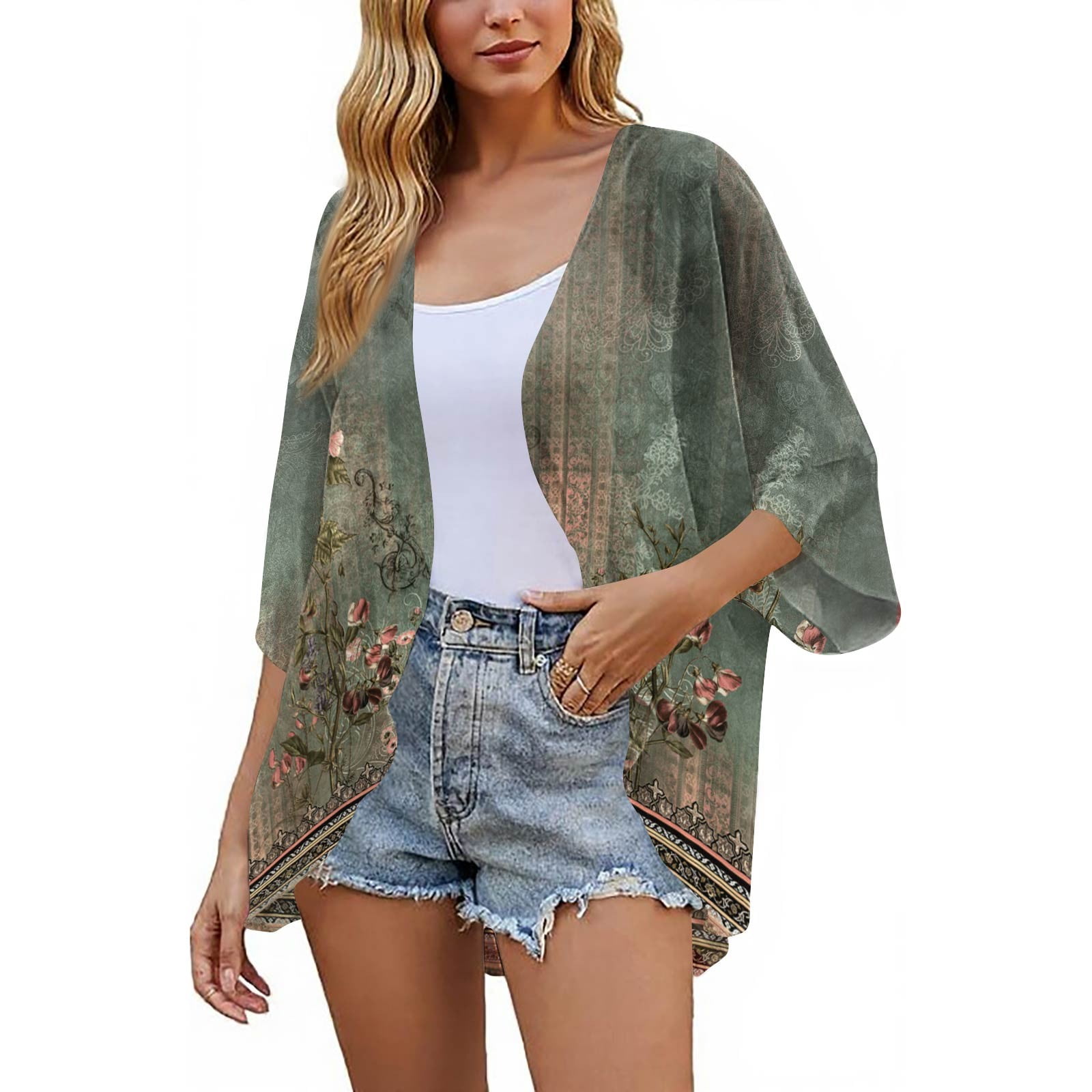 TrdSipl Sheer Coverups for Women 3/4 Sleeve Chiffon Cardigans Casual ...