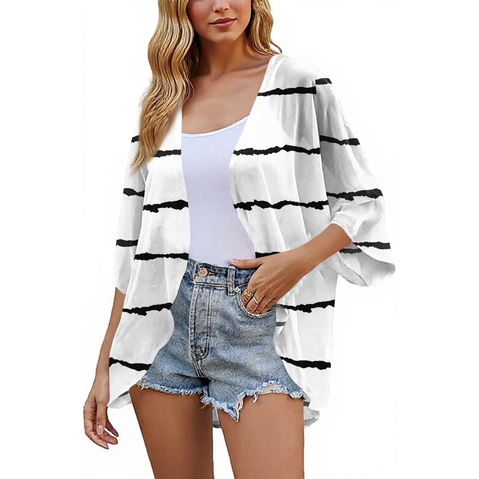 TrdSipl Sheer Coverups for Women 3/4 Sleeve Chiffon Cardigans Fashion ...