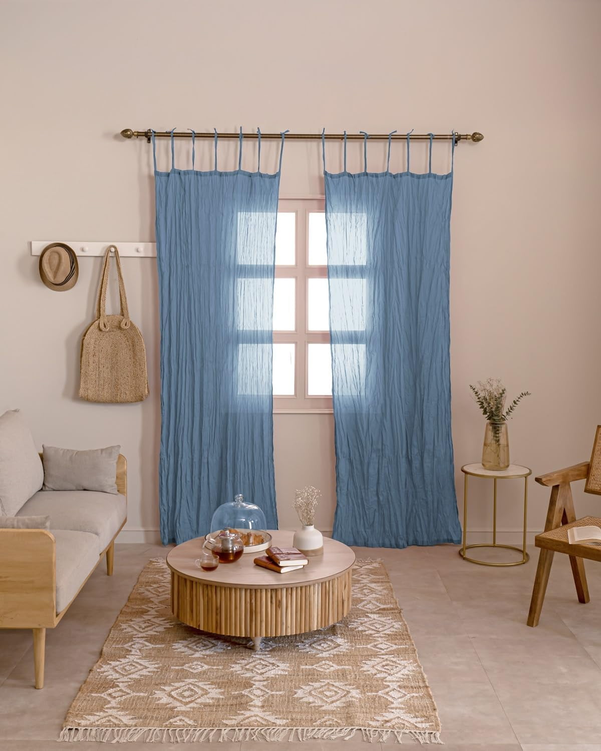 Sheer Crinkle Curtain Panel Set of 2, 100% Washable Cotton Window ...